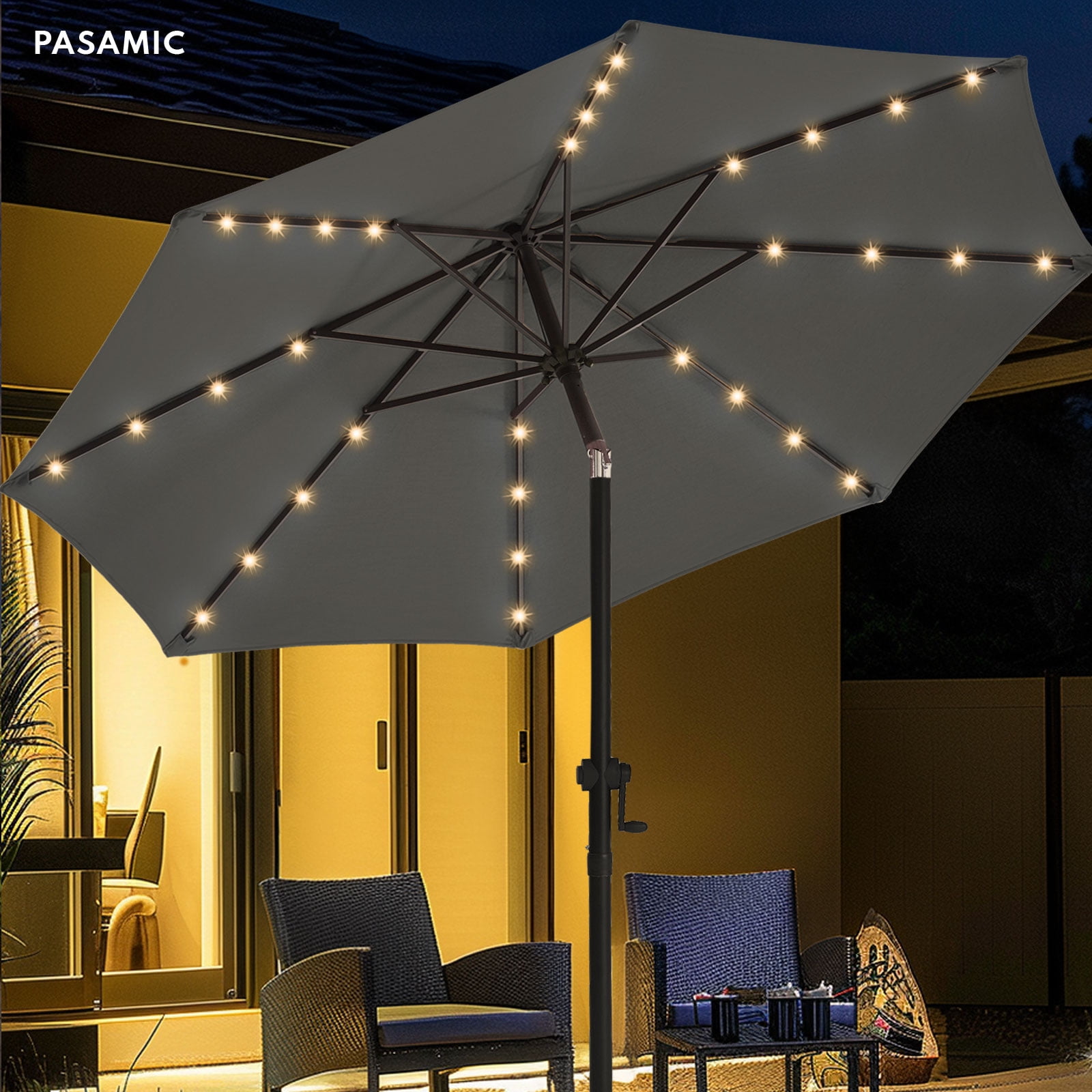 wikiwiki 9ft Solar Led Patio Umbrella, Sturdy Outdoor Market Umbrella ...