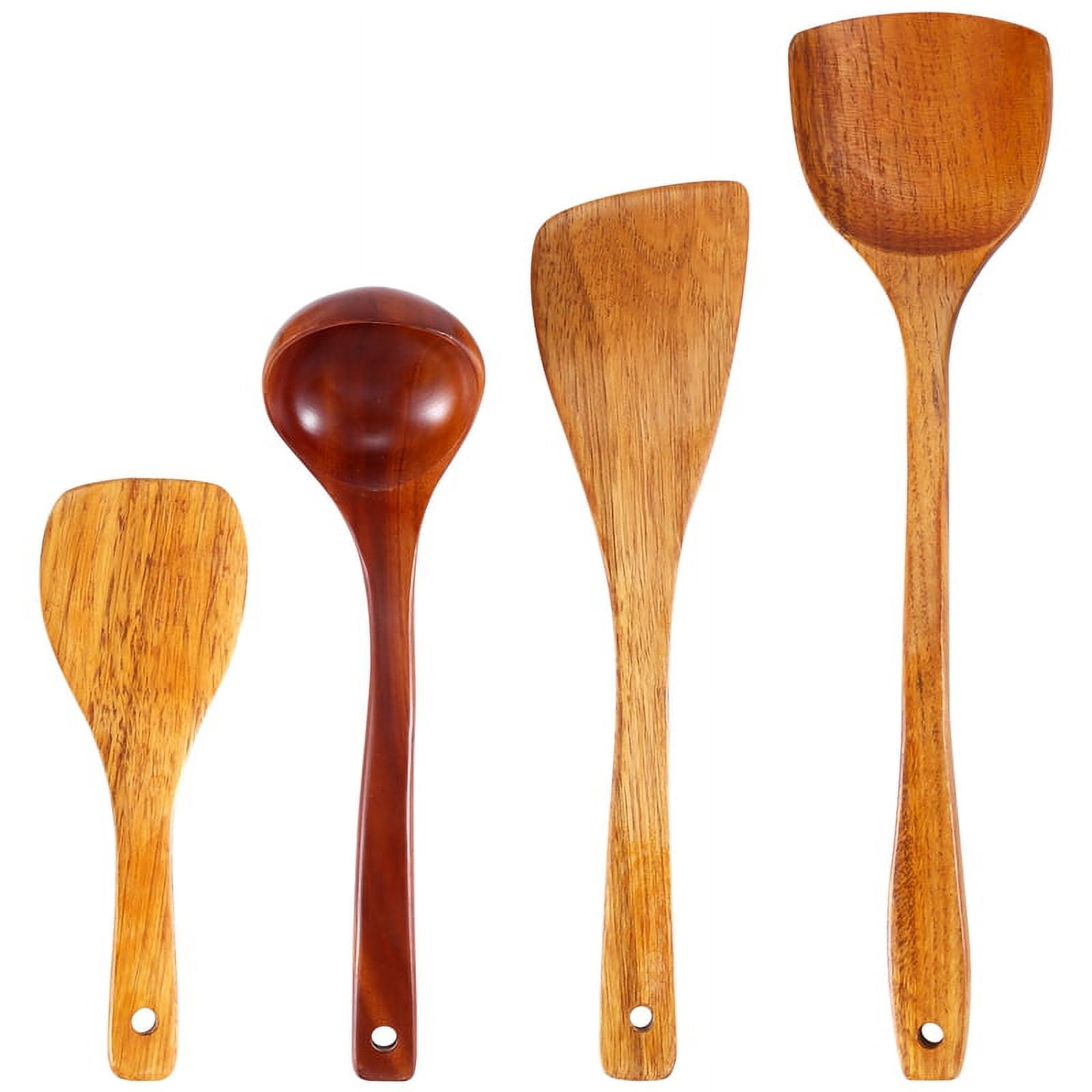 wileqep Flour 4Pcs Wooden Shovel Spoon Non Stick Wood Long Rice Spatula ...