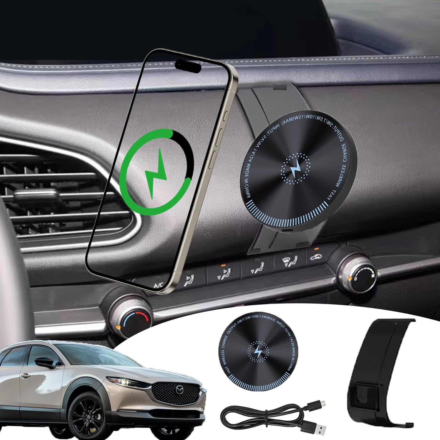 wincar for Mazda CX30 Phone Mount 15W Fast Wireless Charger for Mazda ...