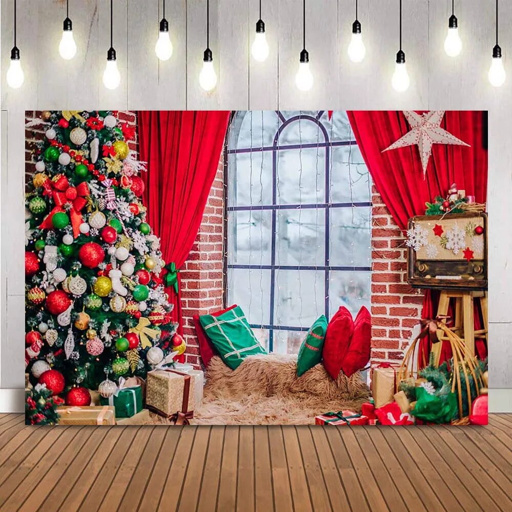 windows Christmas red curtrain children photo background portrait ...