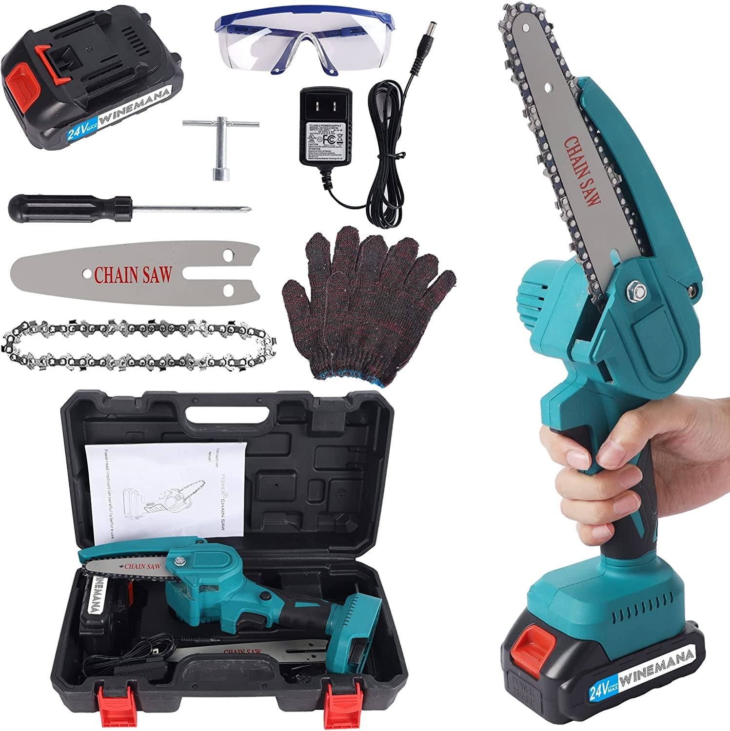 winemana Mini Chainsaw 4 & 6 Inch with 2 Battery, Cordless Battery ...