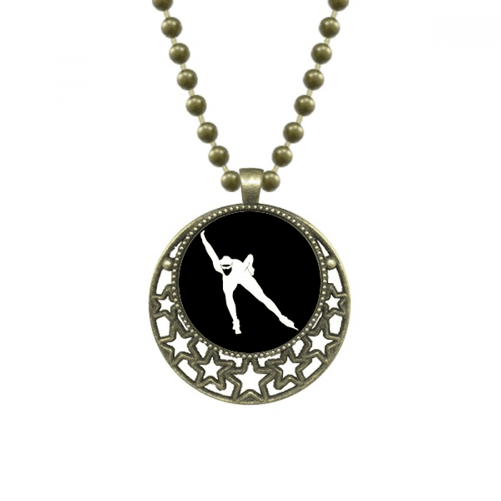 winter skating sport black outline pendant star necklmoon chain jewelry ...