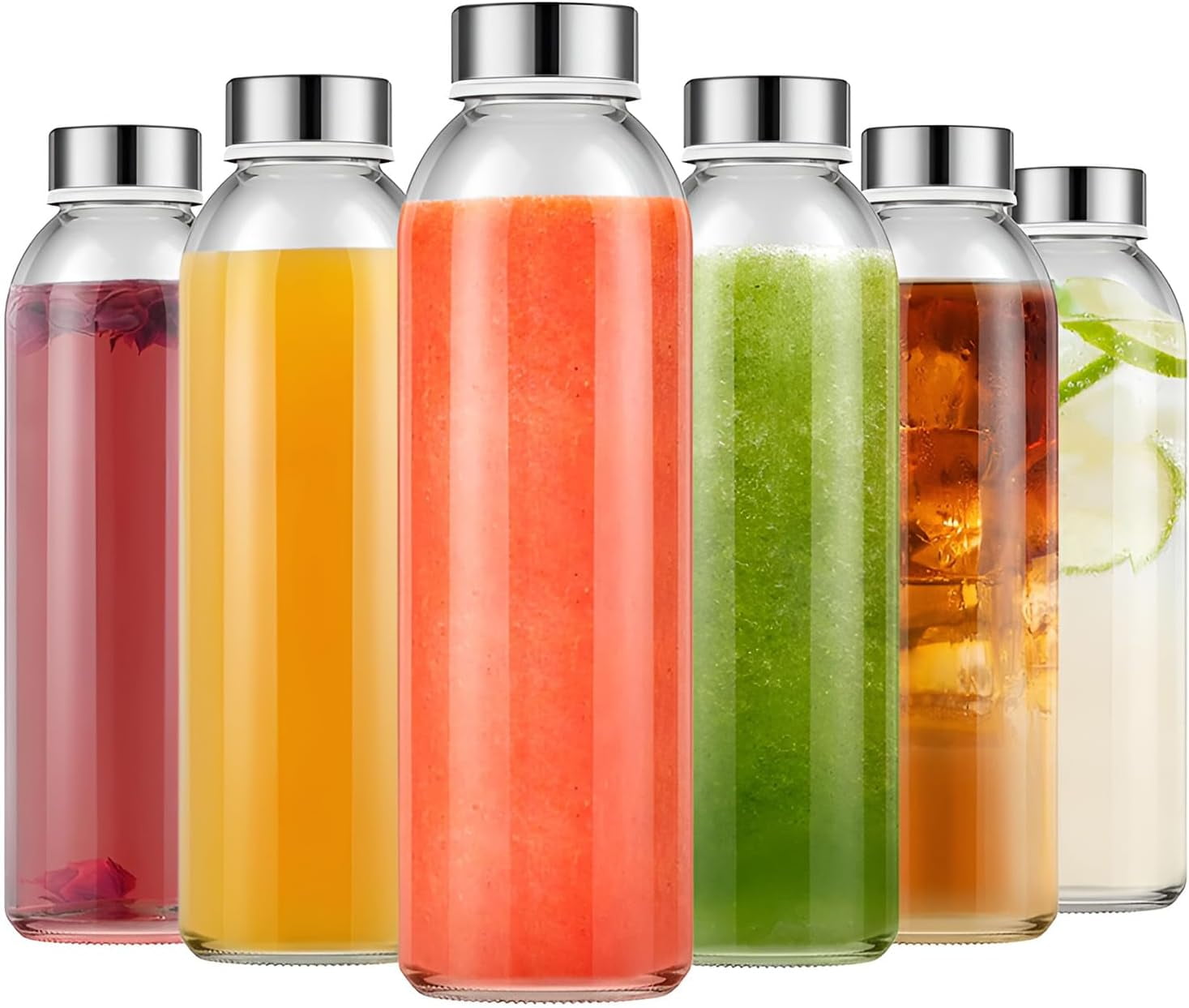 wintfarm 6pcs Glass Water Bottle,500mL Smoothie Bottle,Leak Proof Juice ...