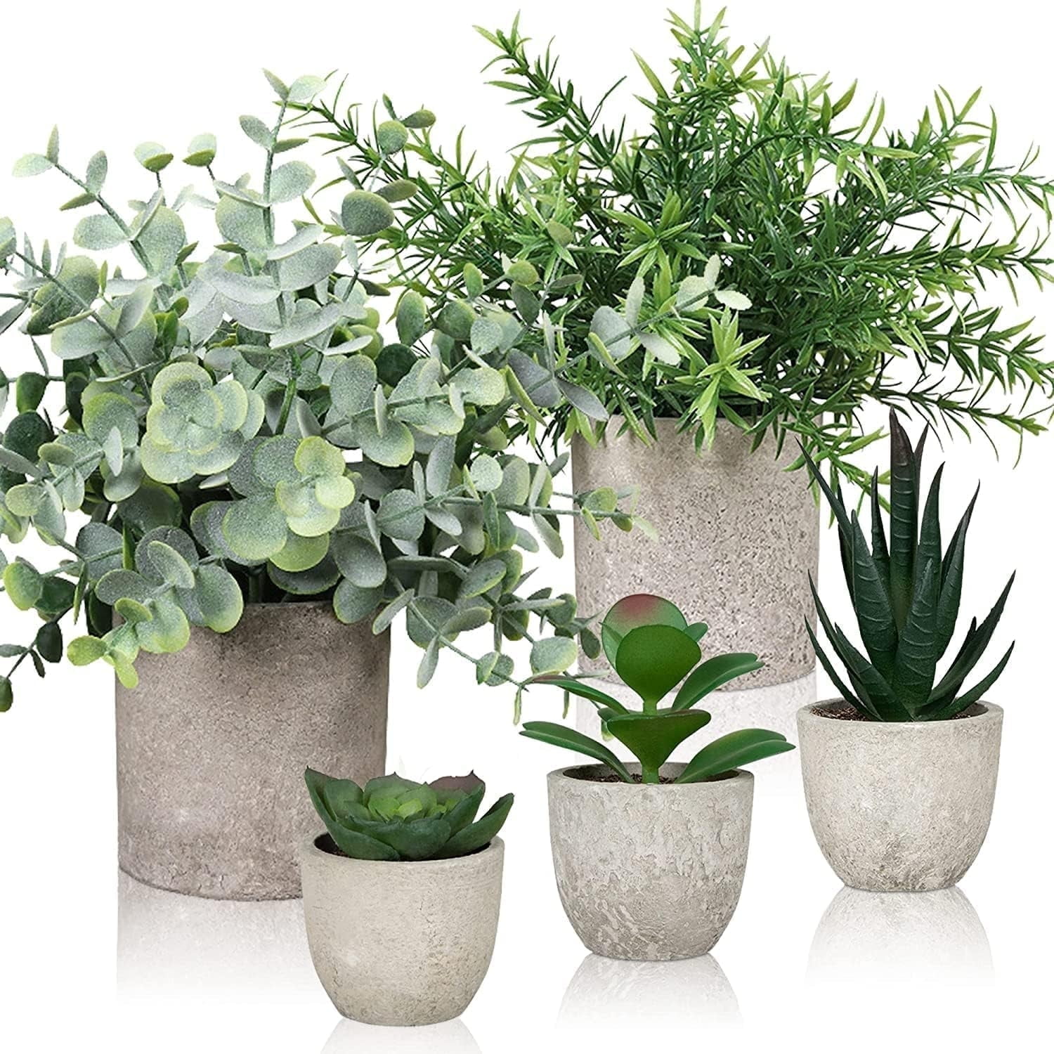 wintfarm Set of 5 Artificial Potted Plants, Mini Faux Succulents ...