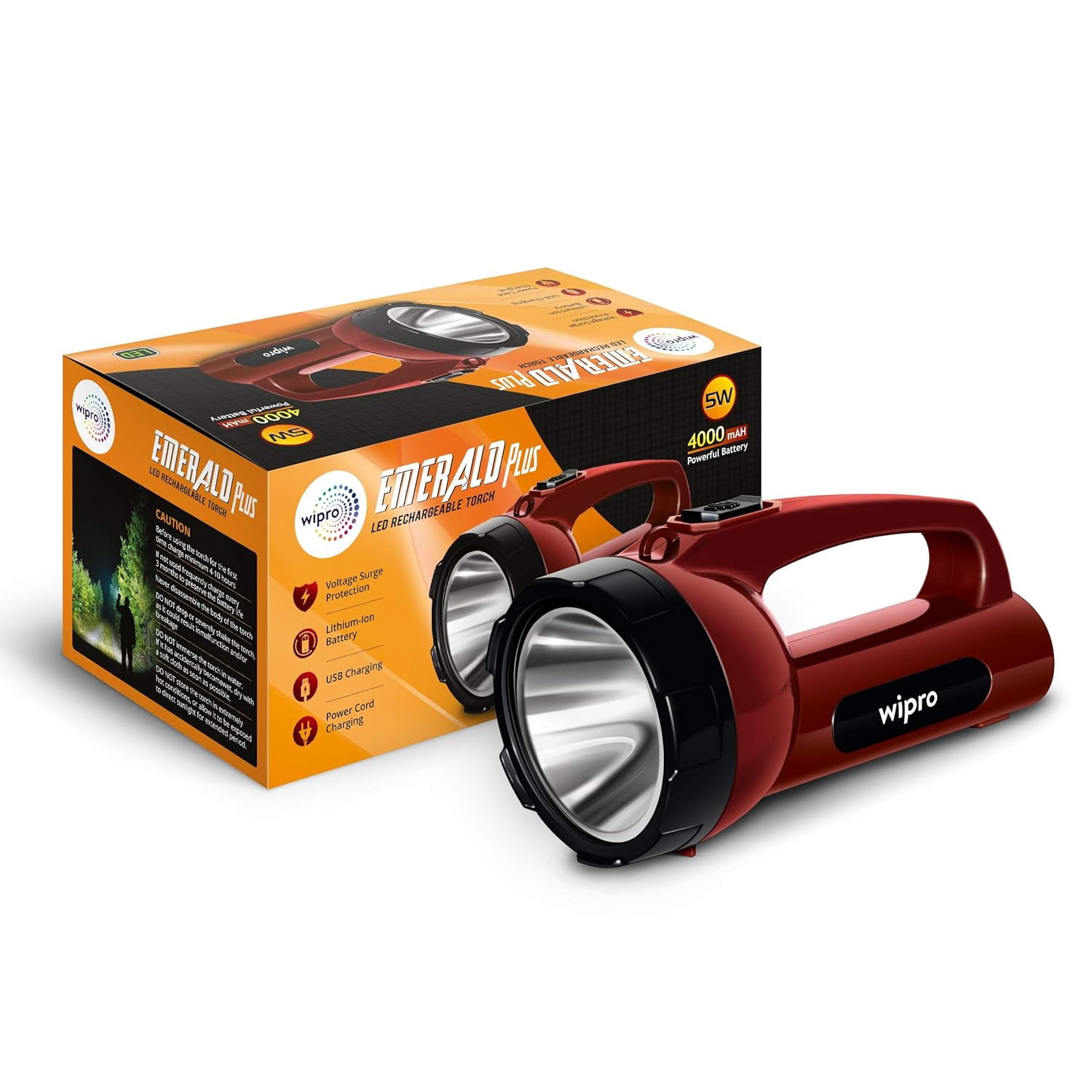wipro Emerald Plus Rechargeable Emergency Light Pack of 1 Red Cl0008 ...