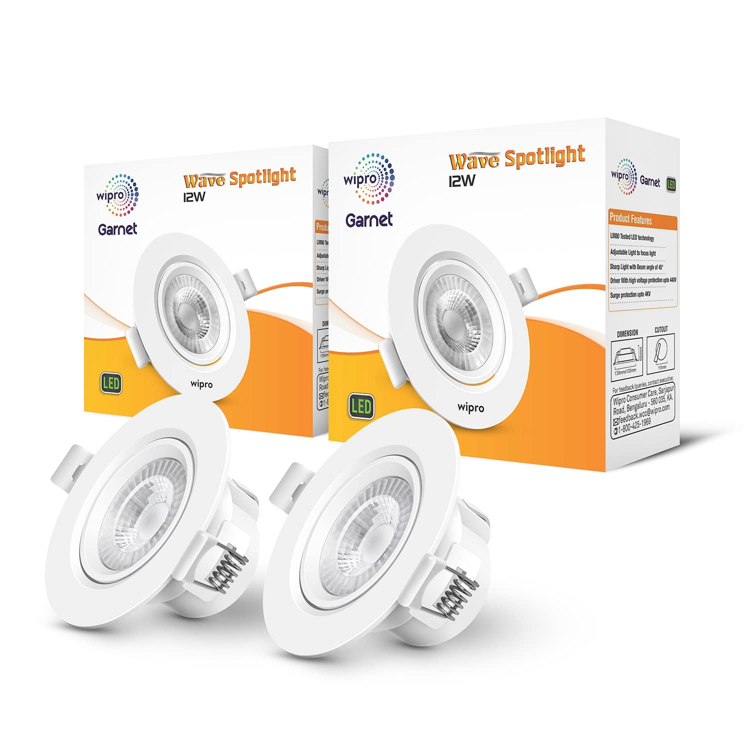 wipro Garnet 12W Round LED Wave Spotlight COB Spotlight for CeilingWarm ...