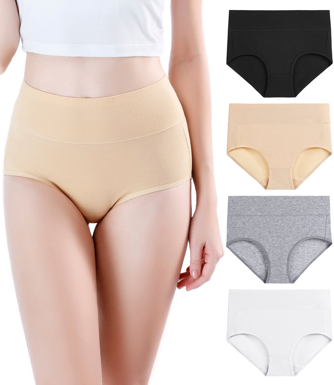 wirarpa Women's 4 Pack Bamboo Modal Underwear, Breathable High Waisted Briefs Panties, Sizes 5 ...
