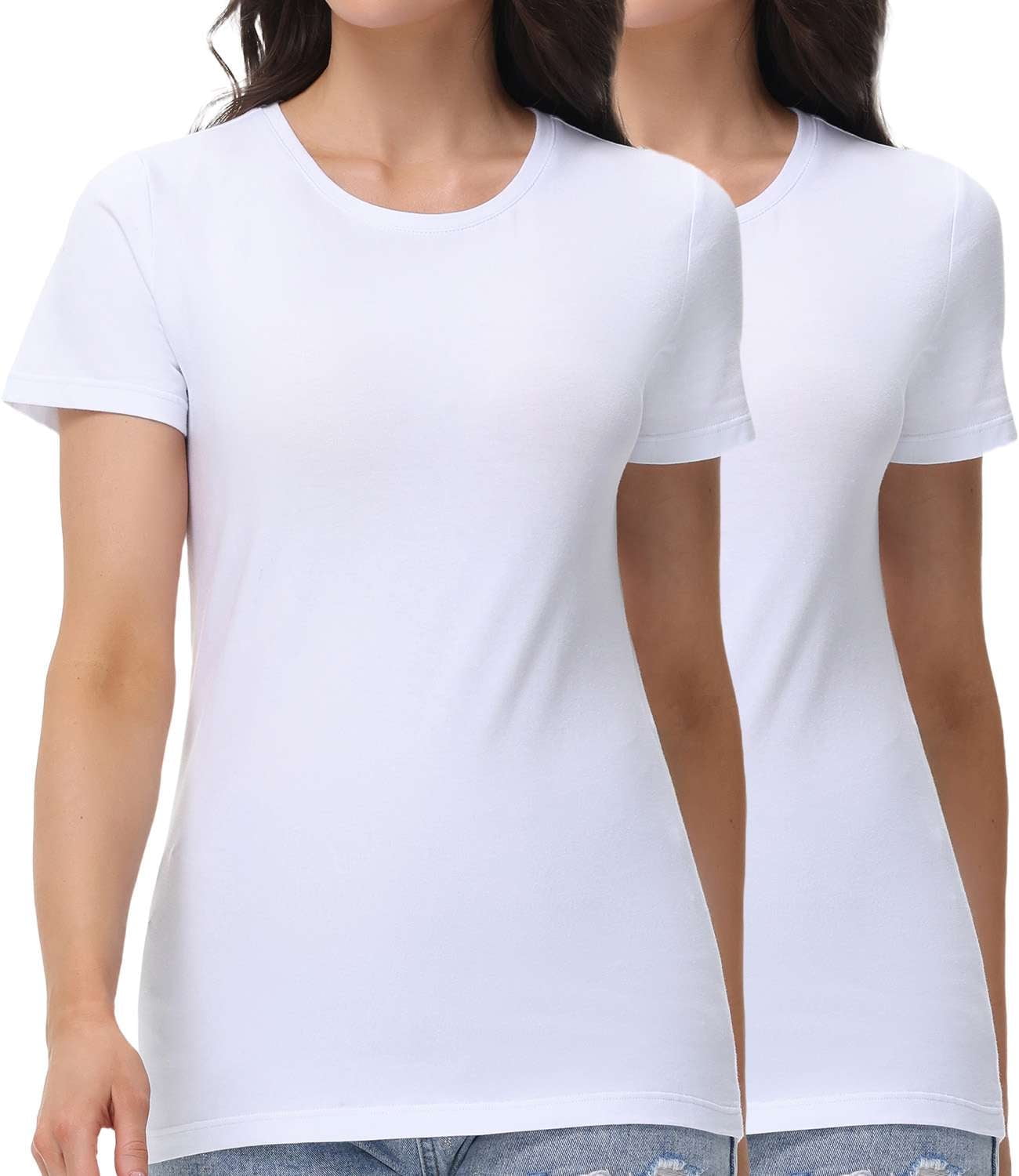 wirarpa Womens 2 Pack Crew Neck T-Shirts Short Sleeve Summer Tops Fashion Basic Tees White Size ...