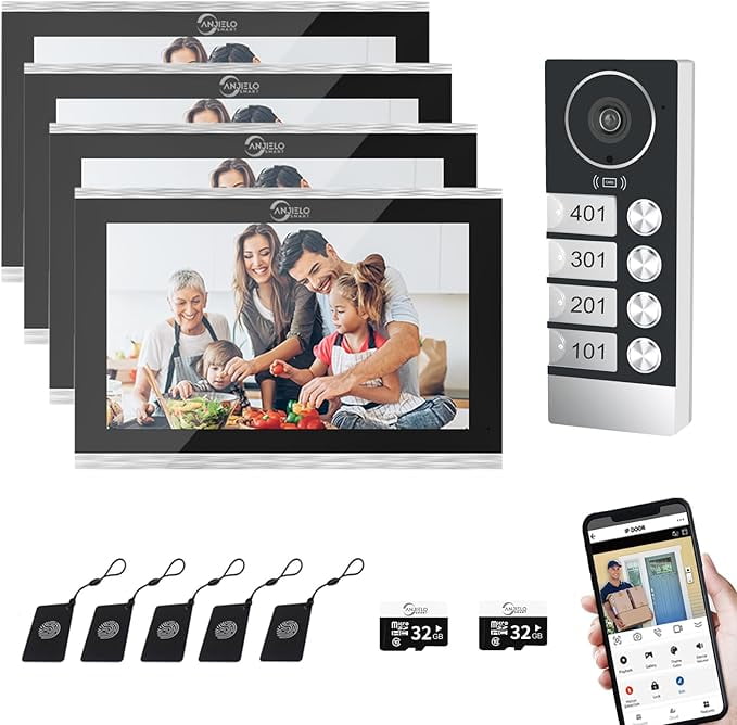 This wired apartment video door intercom system includes four units ...