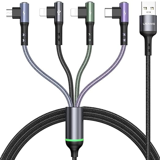 wiredge Multi Charging Cable 2Pack 4FT 4 in 1 Right Angle Nylon Braided ...