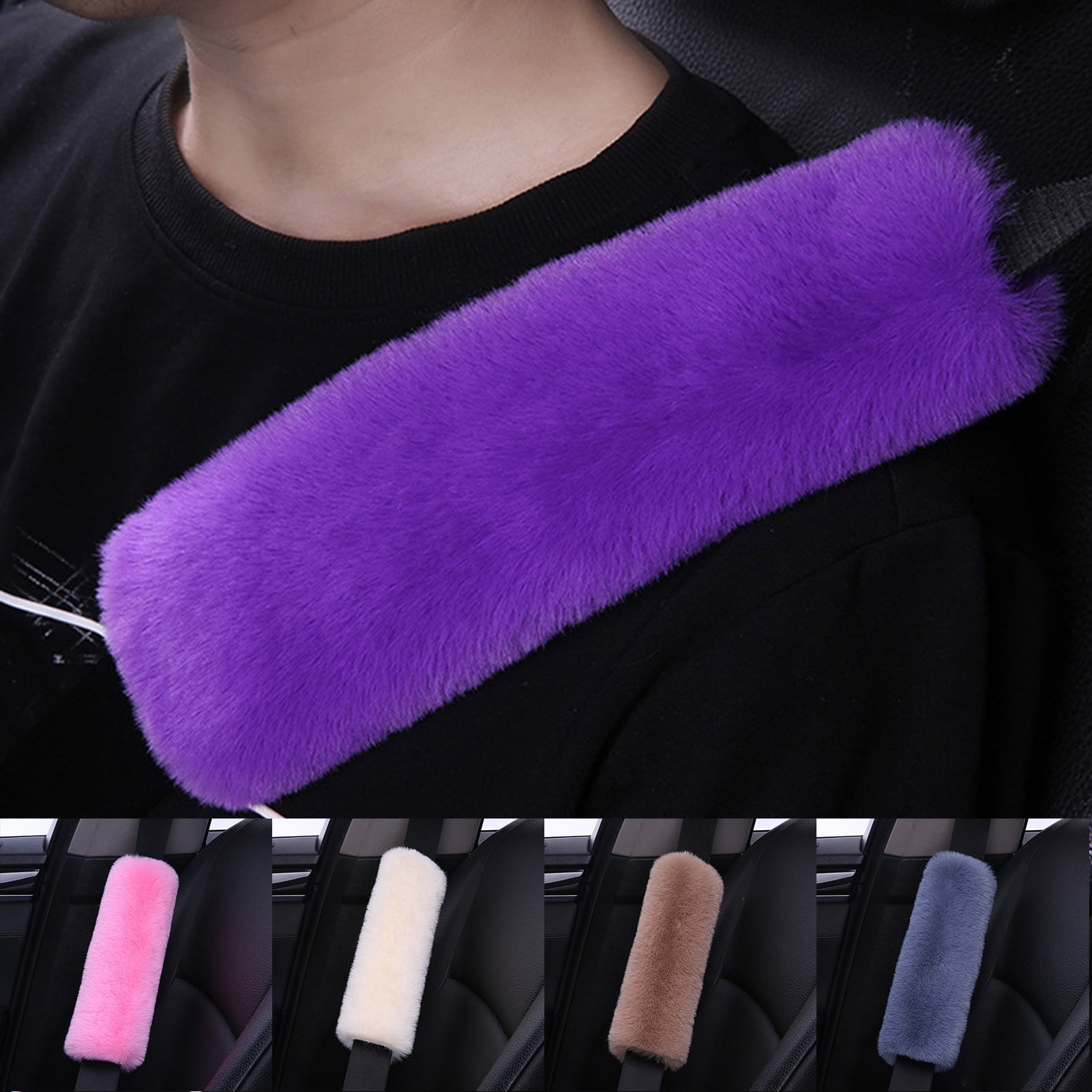 wirlsweal 1 Pair Seat Belt Cover Comfortable Soft Fluffy Universal Car ...