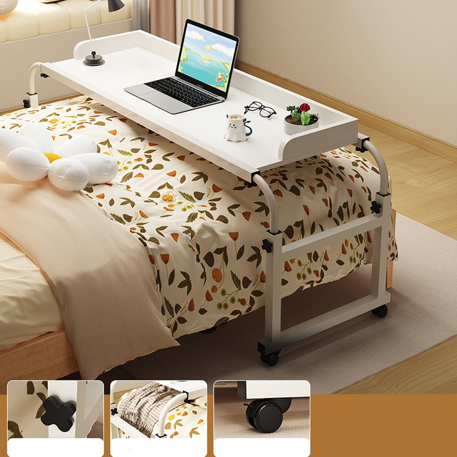 wirlsweal 120x40CM 140x50CM Height Adjustable Overbed Table with Wheels ...