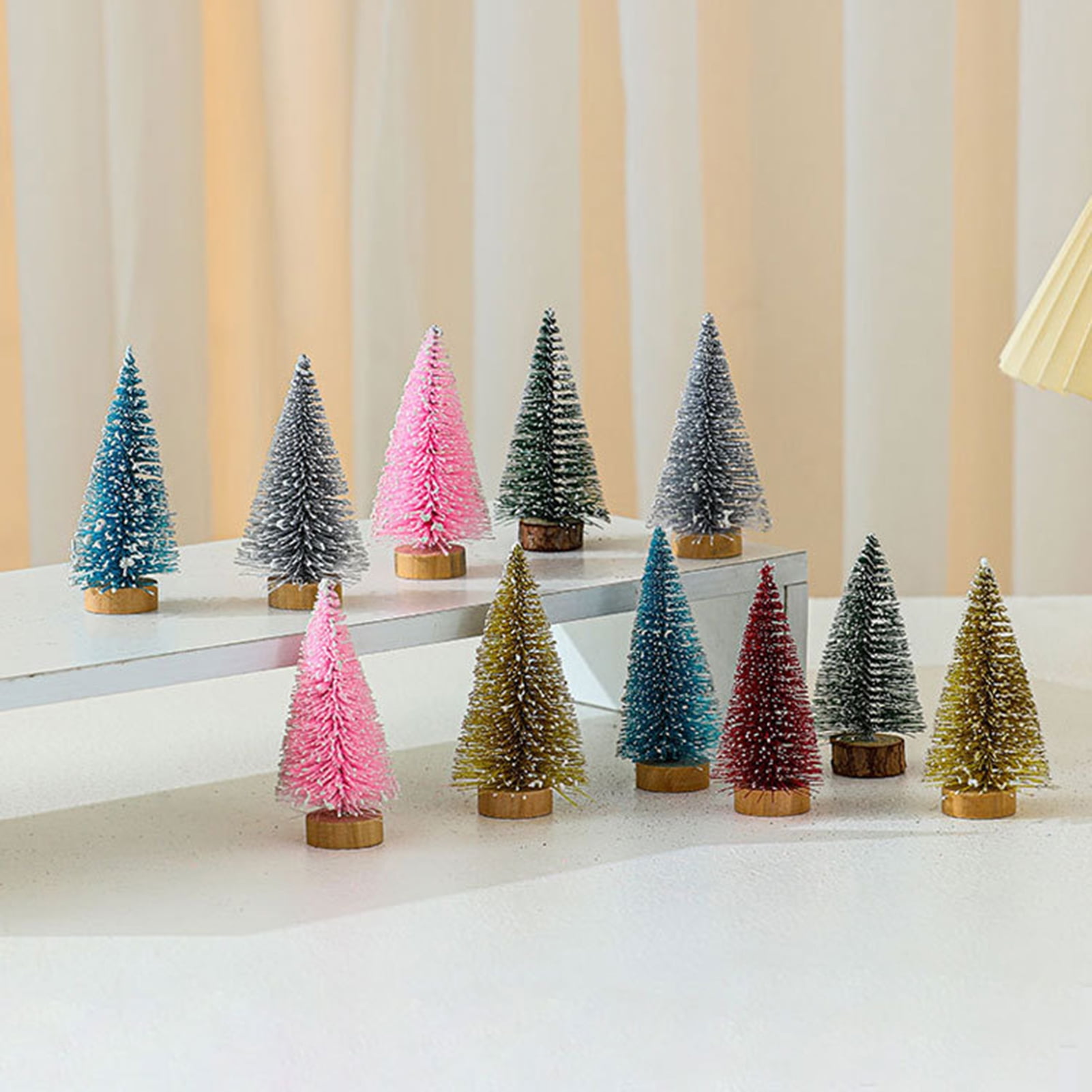 wirlsweal 4Pcs Mini Christmas Tree Realistic Wooden Base Miniature Pine ...