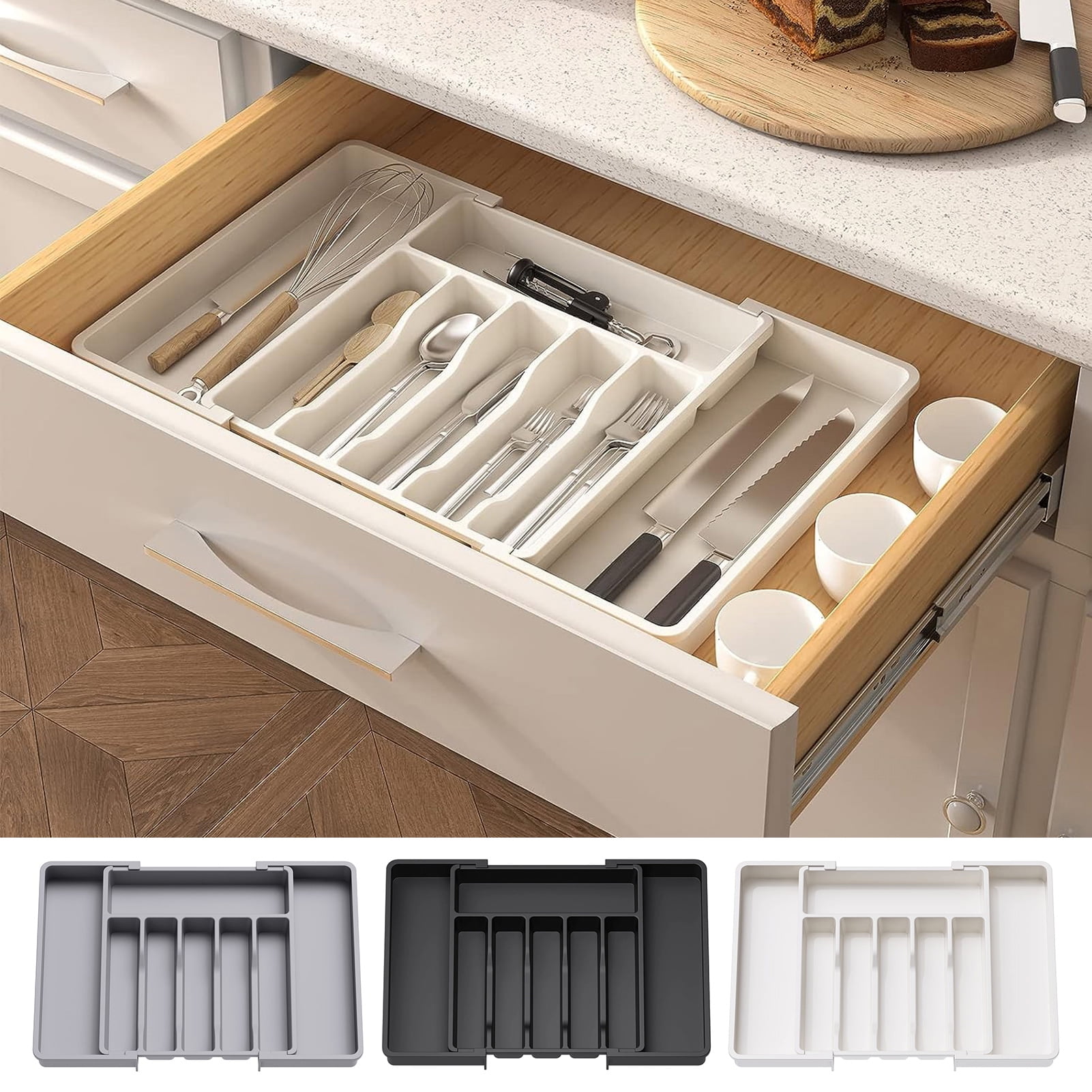 wirlsweal Expandable Utensil Tray Thickened 8 Compartments Easy Sorting ...