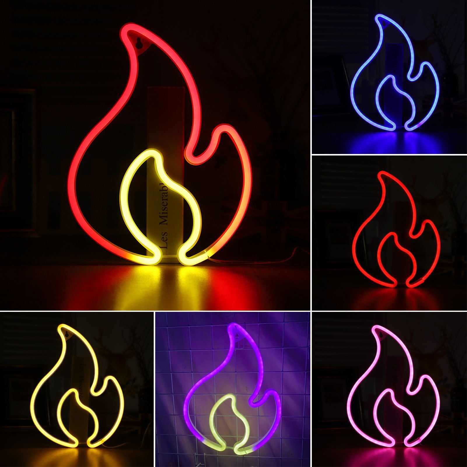 wirlsweal LED Moon Light Neon Sign Childrens Bedroom Light Flame Shaped ...