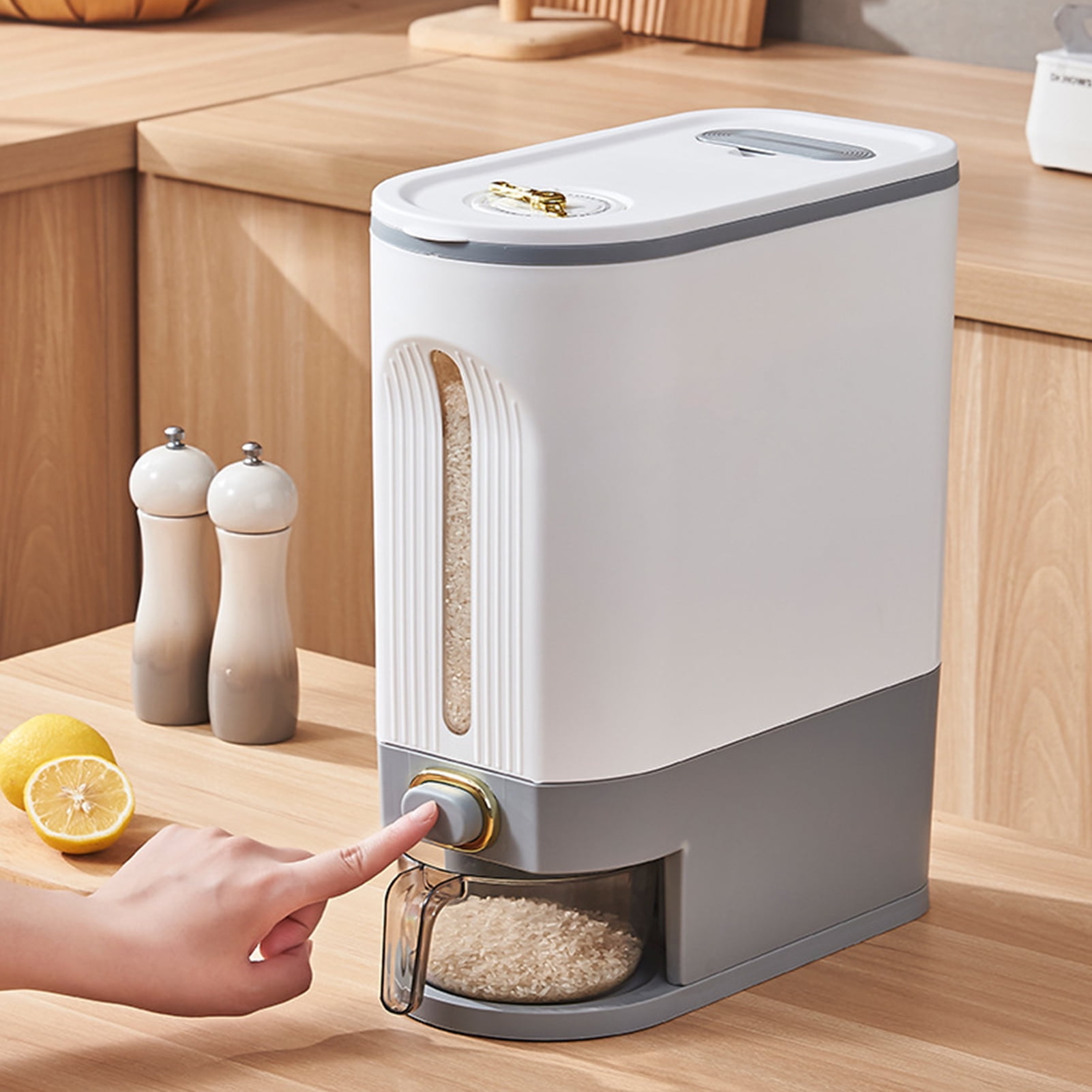 wirlsweal Rice Dispenser with Measuring Cup Large Capacity Clear ...