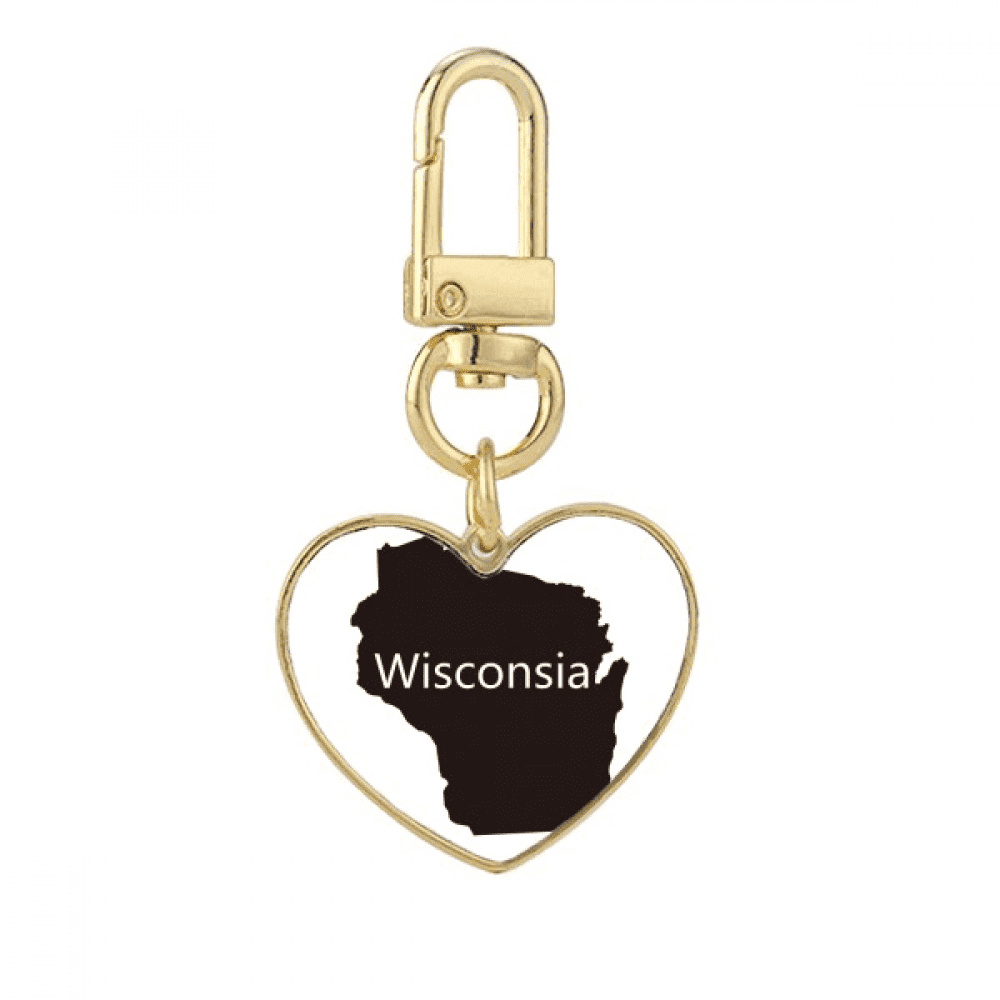 wisconsin ameusa map outline gold heart keychain metal keyring holder ...