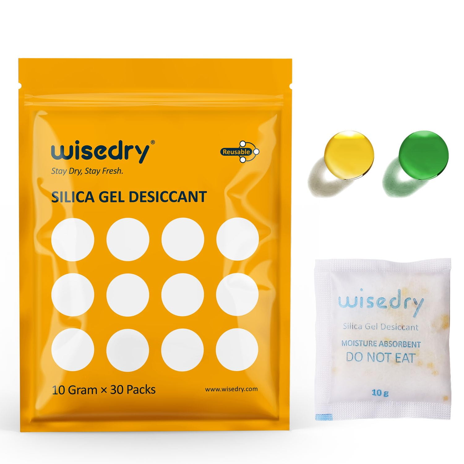 wisedry 10 Gram [30 Packs] Silica Gel Desiccant Packets Reusable for ...