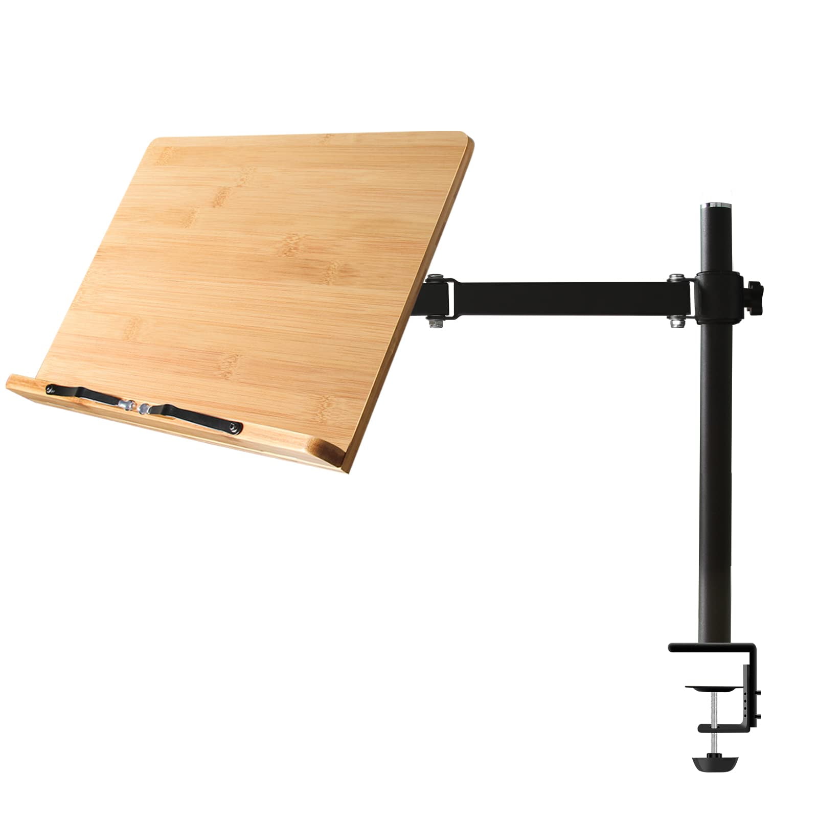 wishacc Book Stand with Clamp, Aluminum Alloy and Bamboo Material Build ...