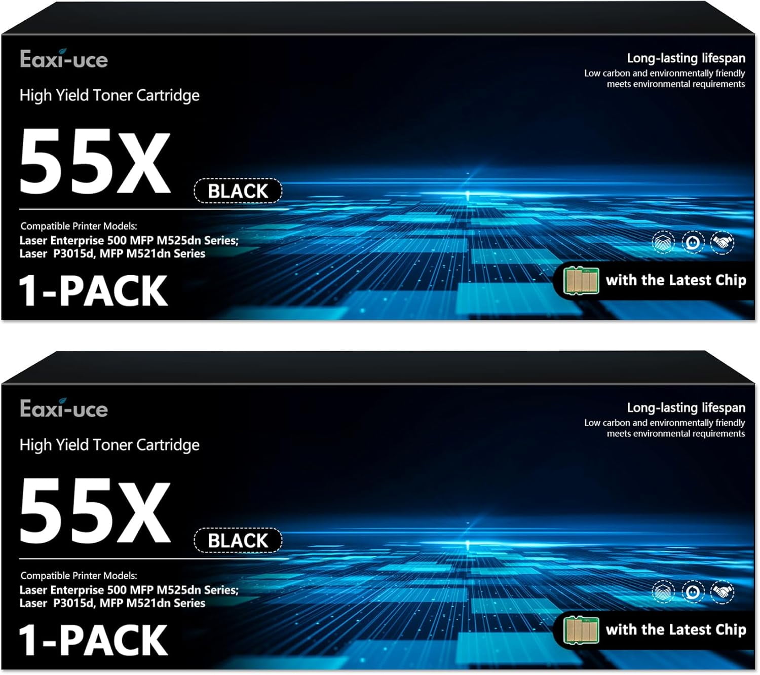 (with Chip) 55X Black High Yield Toner Cartridge, 2/Pack CE255XD Replacement for HP 55X Toner ...