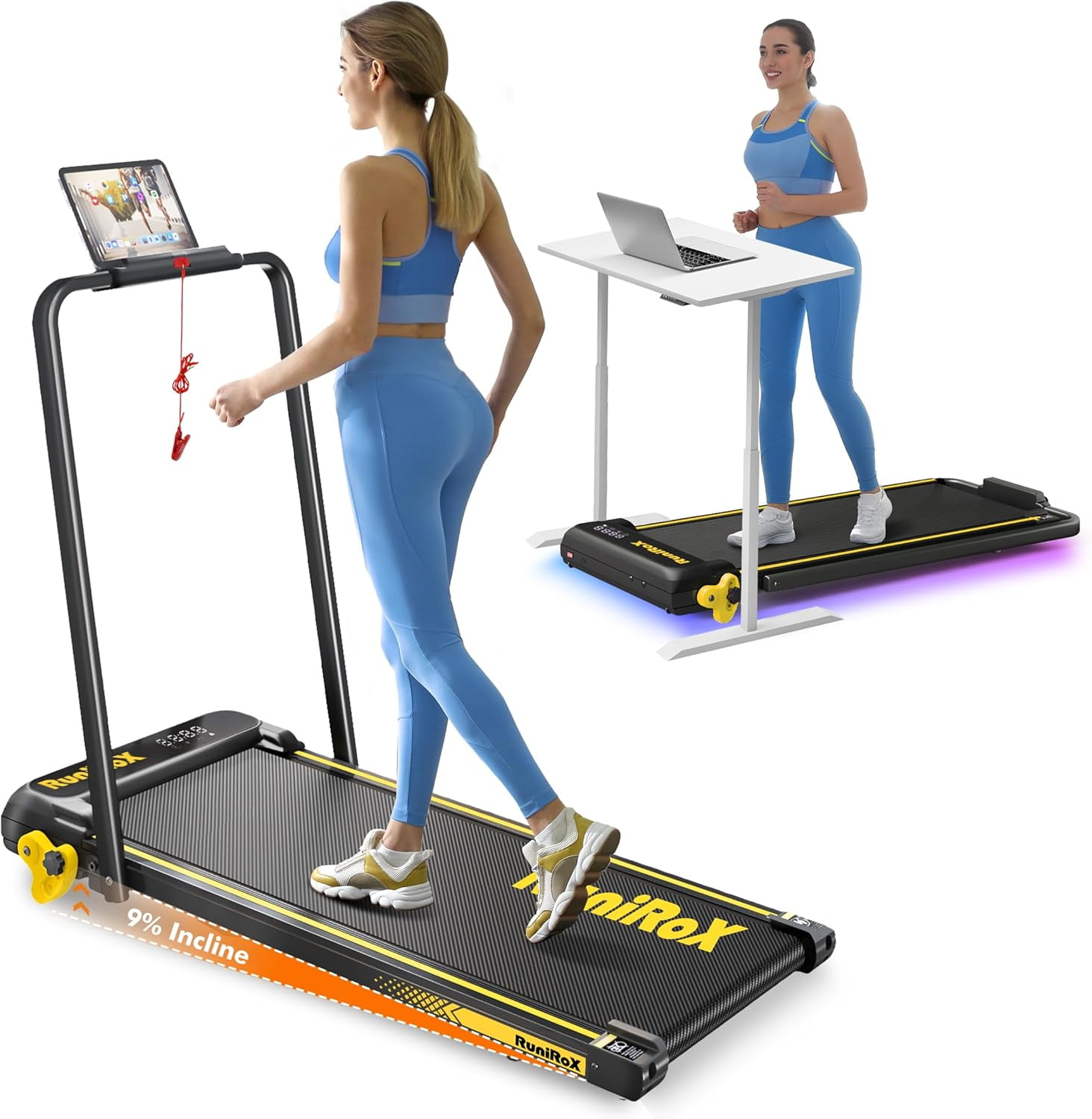 with LED Display and APP，Walking Pad Treadmill with Handle Bar, 3 in 1 ...