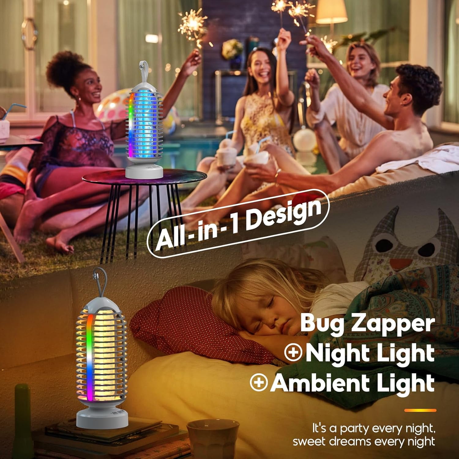 with Marquee Light, Auto On/Off Rechargeable Fly Zapper, 4000mAh, Portable Waterproof Insect ...