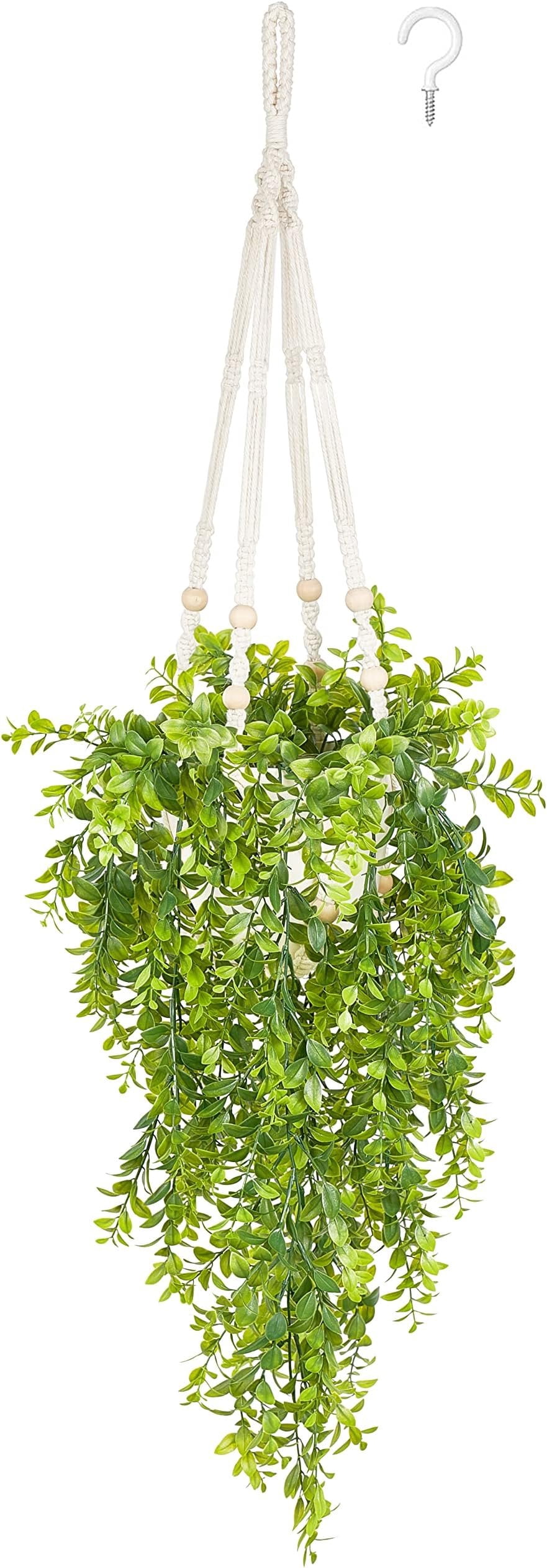 with Pot, Artificial for Spring Decor Indoor Macrame Hanger with Vines ...