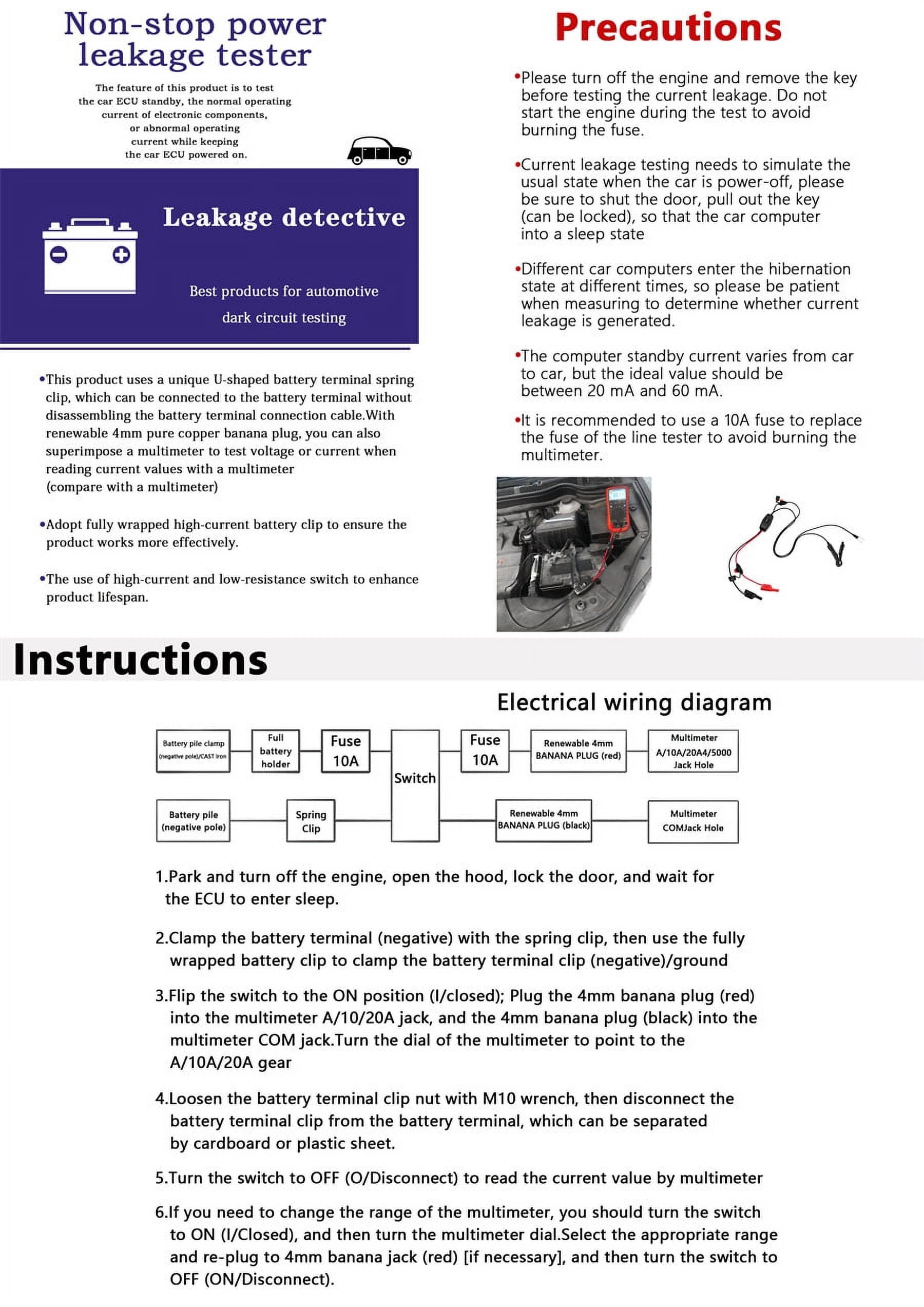 with U-shaped Battery Clamp Parasitic Drain Tester Power Leakage Tester ...