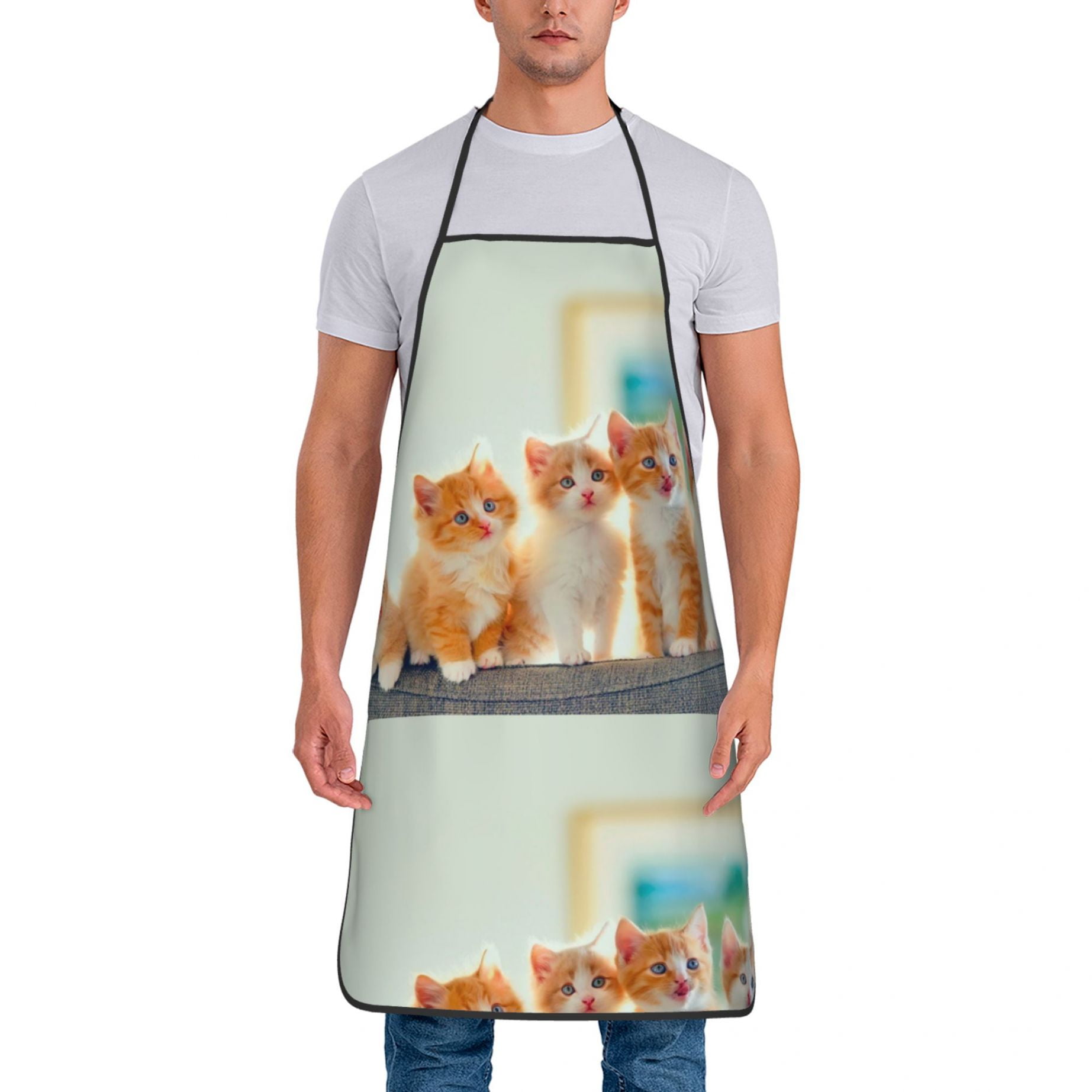 with cute cat motif Aprons for Women Men Waterproof Apron Kitchen Chef ...