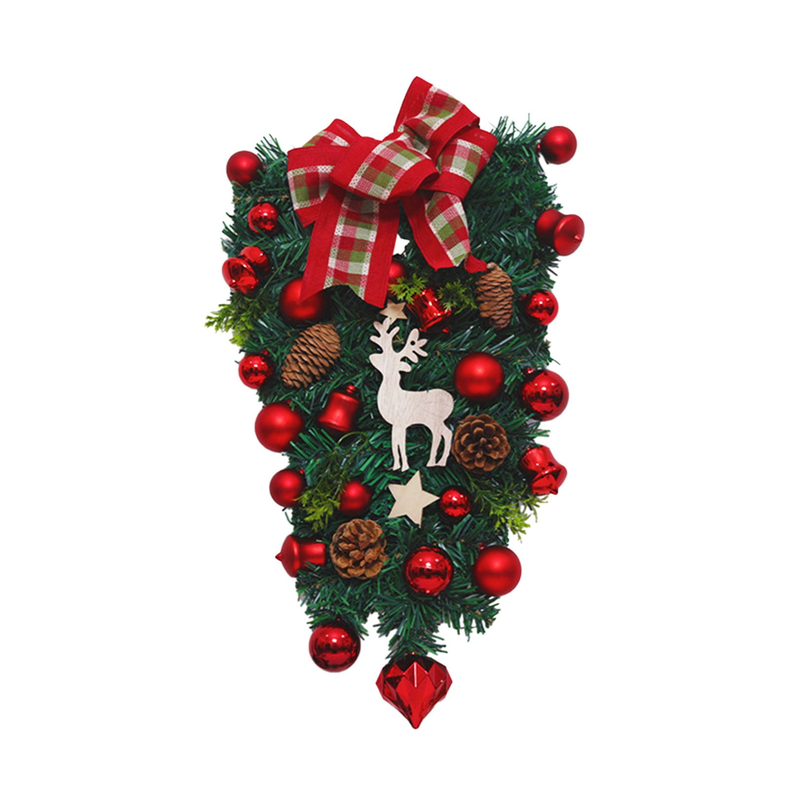 witspace Artificial Christmas Teardrop Swag with Pine Cones Ribbon Bow ...