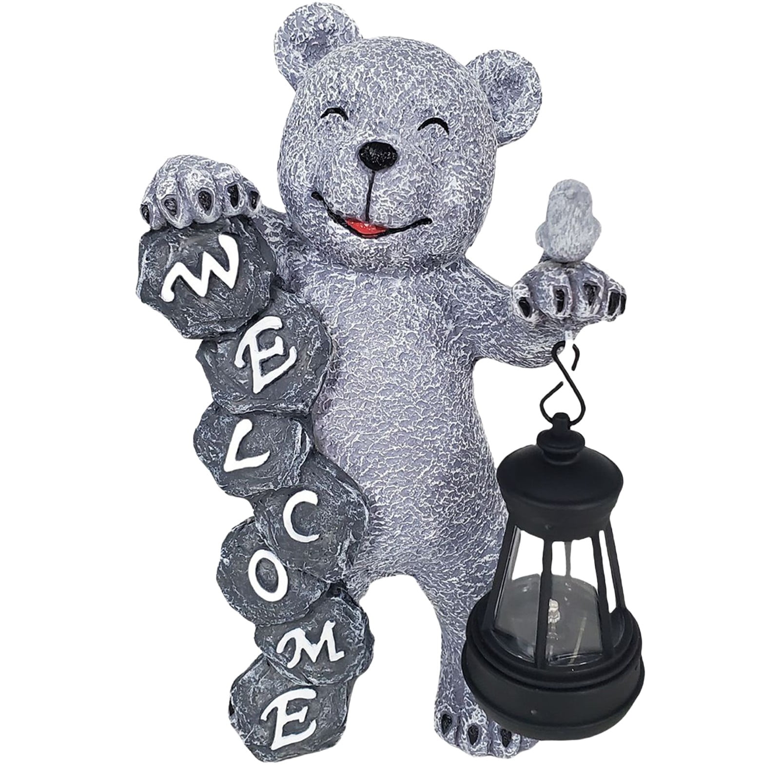 witspace Bear Statue Figurine with Solar LED Light Welcome Sign Garden ...