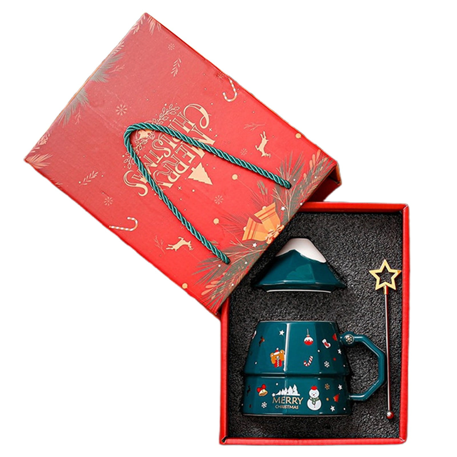 witspace Christmas Tree Mugs,Ceramic Santa Cups with Lid,Mugs for ...