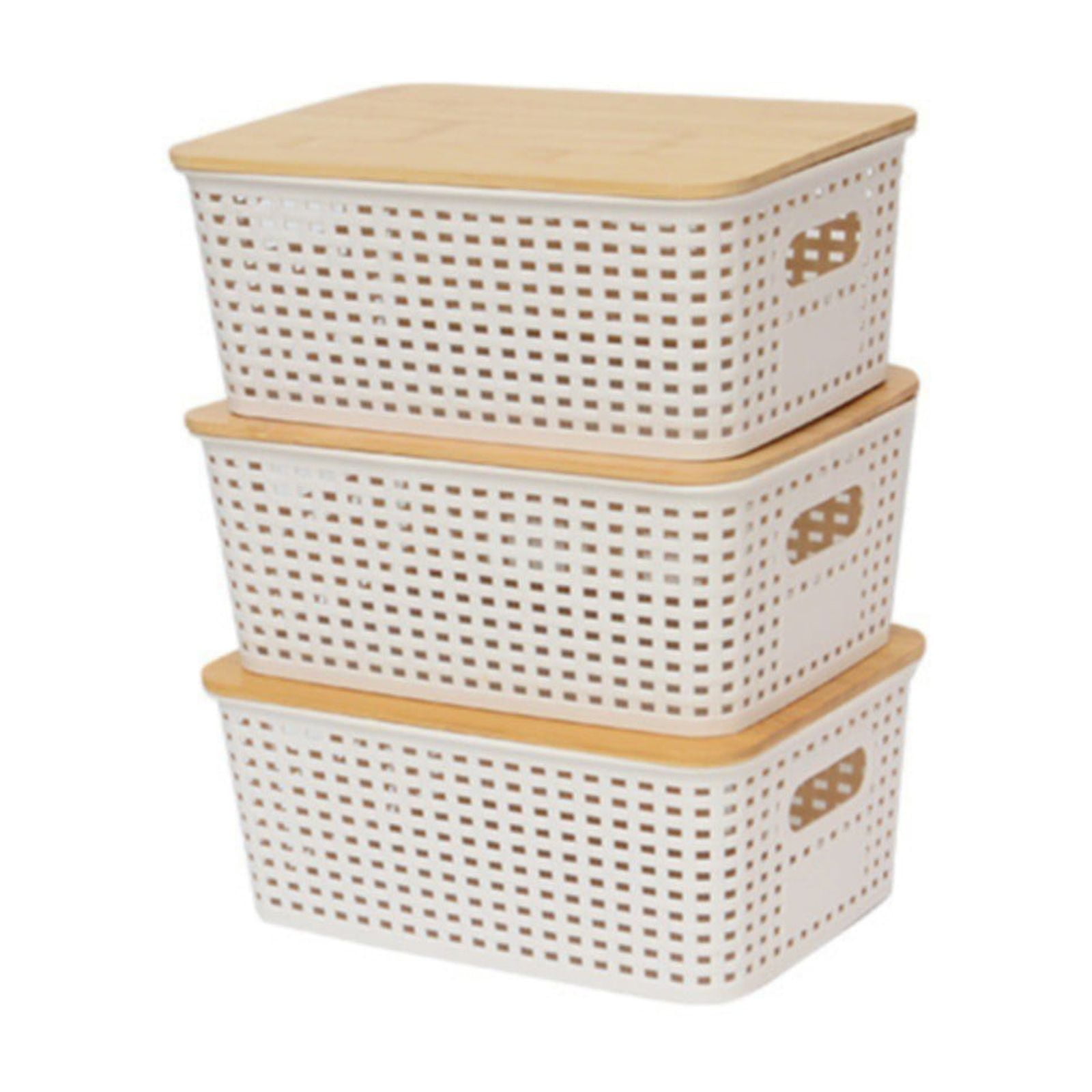 witspace Plastic Storage Bins with Bamboo Lids Stackable Box Basket ...