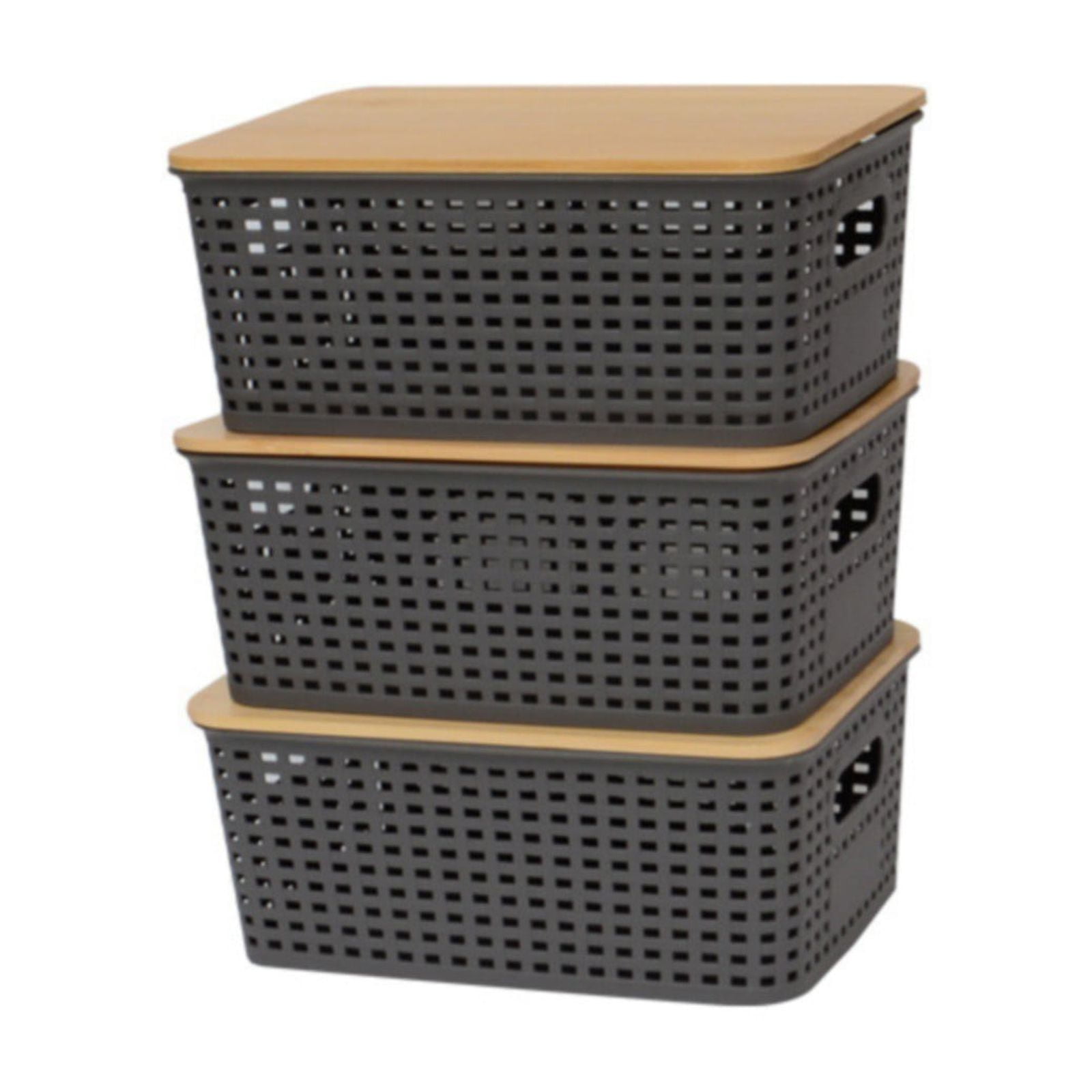witspace Plastic Storage Bins with Bamboo Lids Stackable Box Basket ...