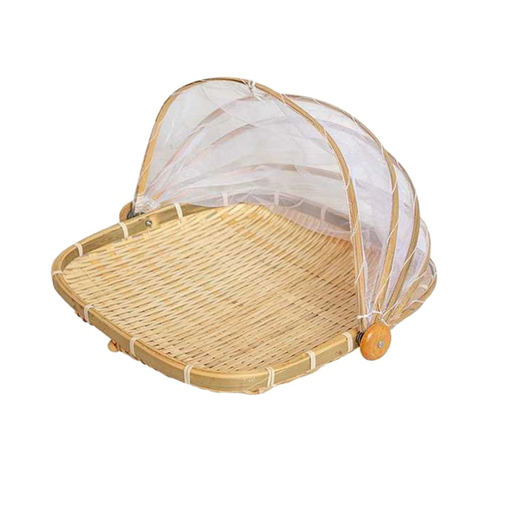witspace Food Serving Tent Basket Covered Round Bamboo Food Storage ...