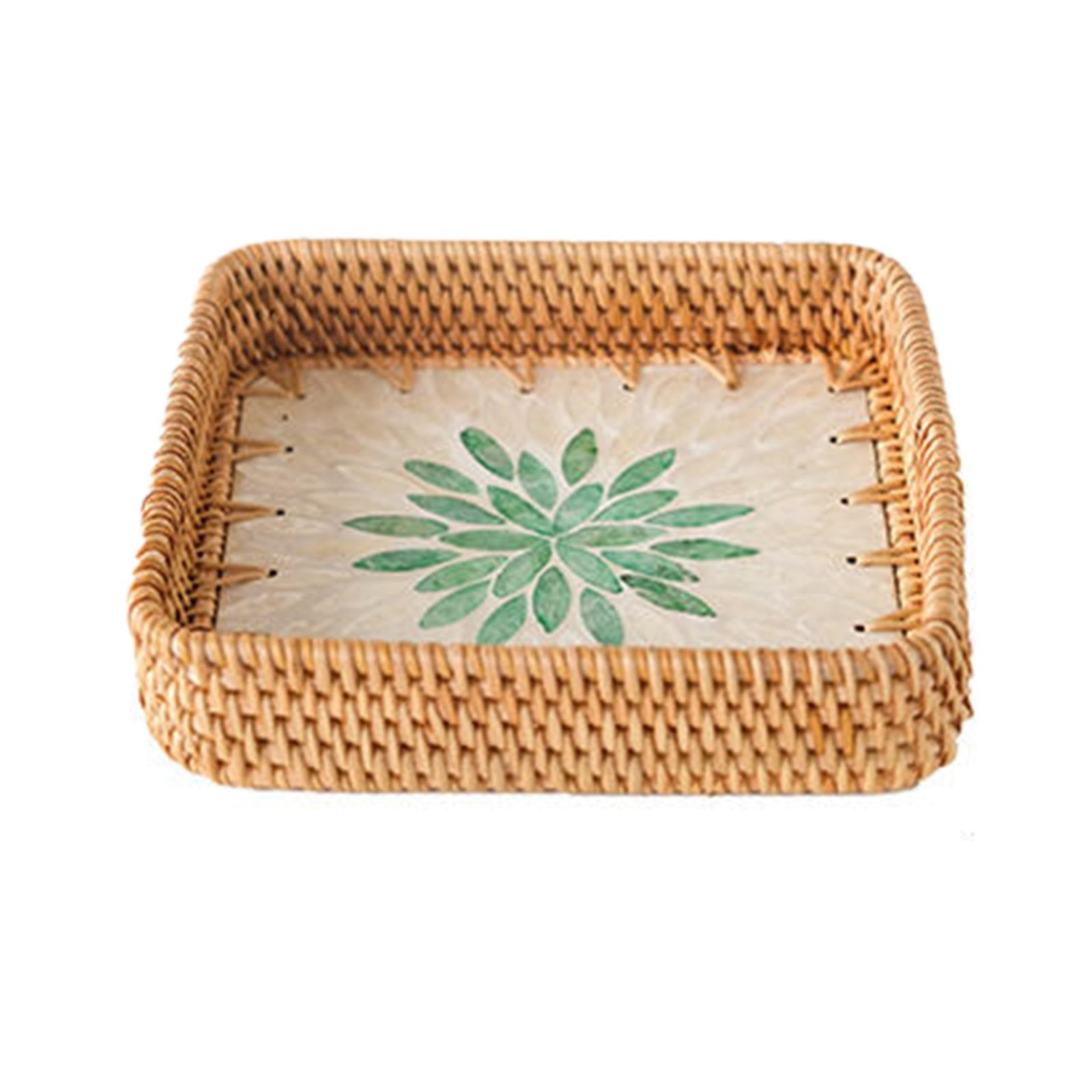 witspace Small Rectangle Rattan Woven Serving Tray Basket, Boho Wicker ...