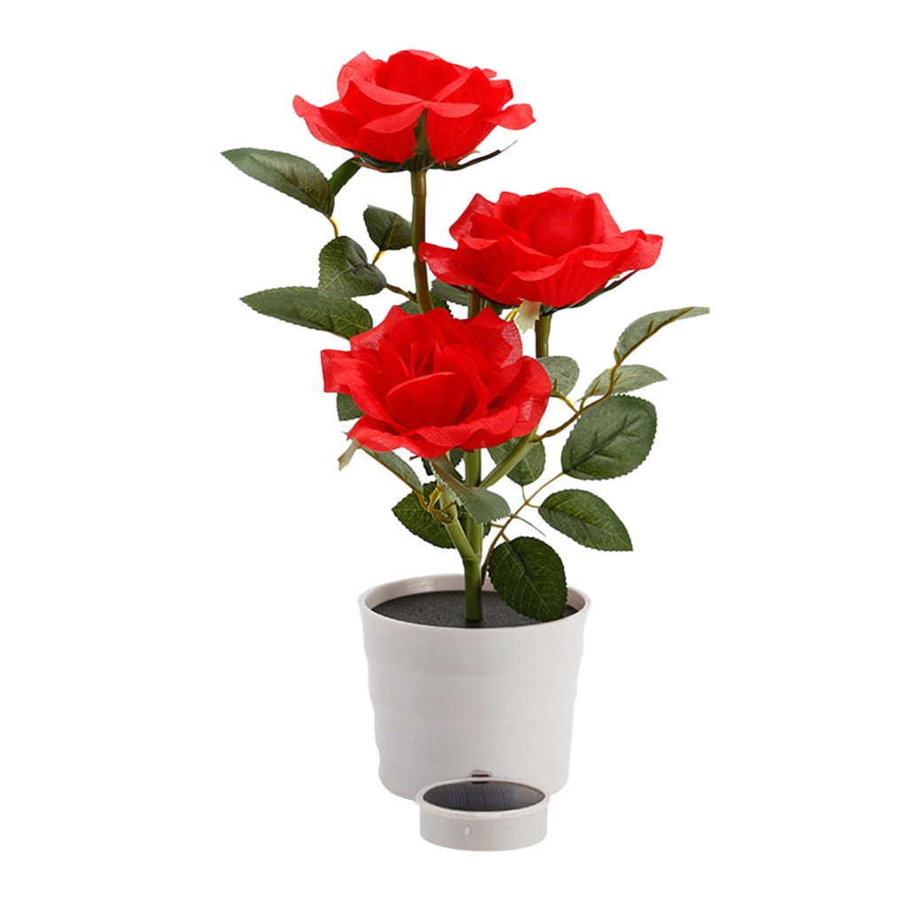 witspace Solar Rose Flower Lights LED Artificial Rose Pot Flower Bonsai ...