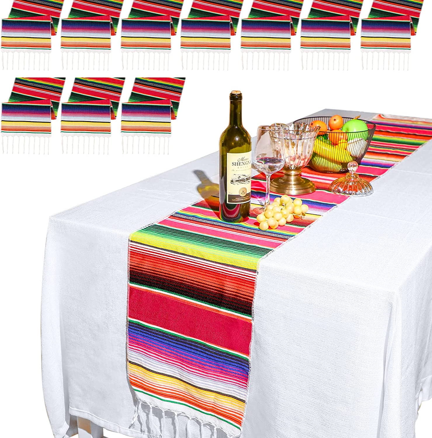 wmqydxg 10 Piece Mexican Serape Table Runners - 14 x 84 Inch Mexican ...