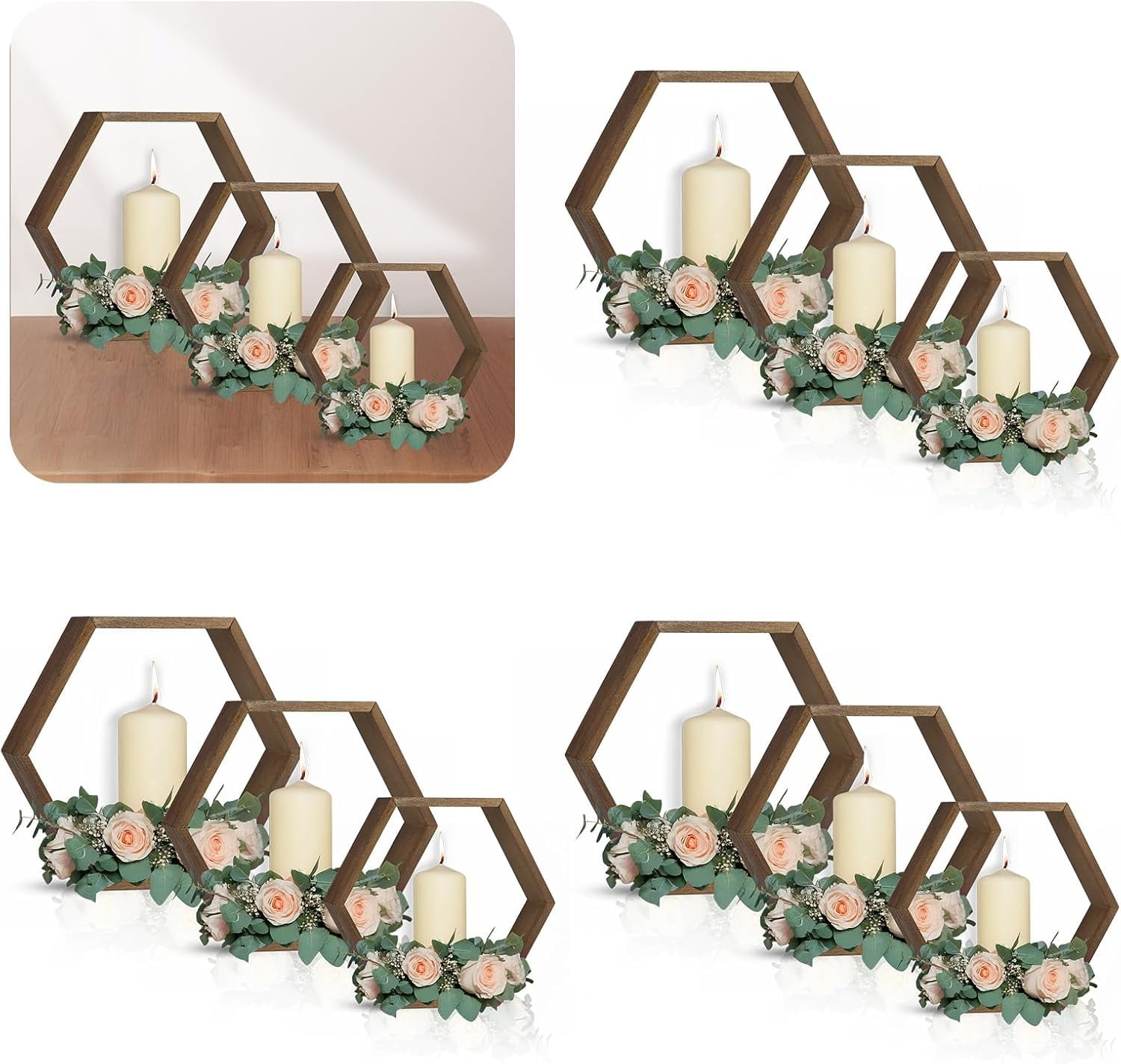 hltusyp 12 Pcs Wood Centerpieces for Tables 3 Sizes Honeycomb Shelves ...
