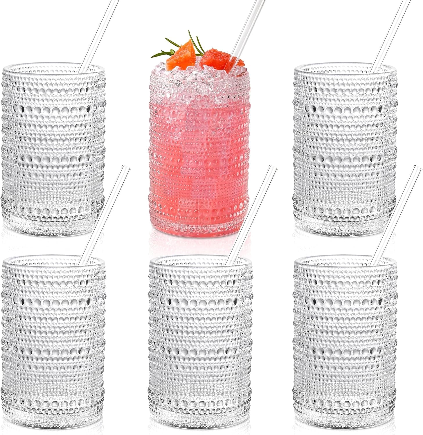wmqydxg 15oz Colored Hobnail Drinking Glasses Vintage Kitchen Glassware ...