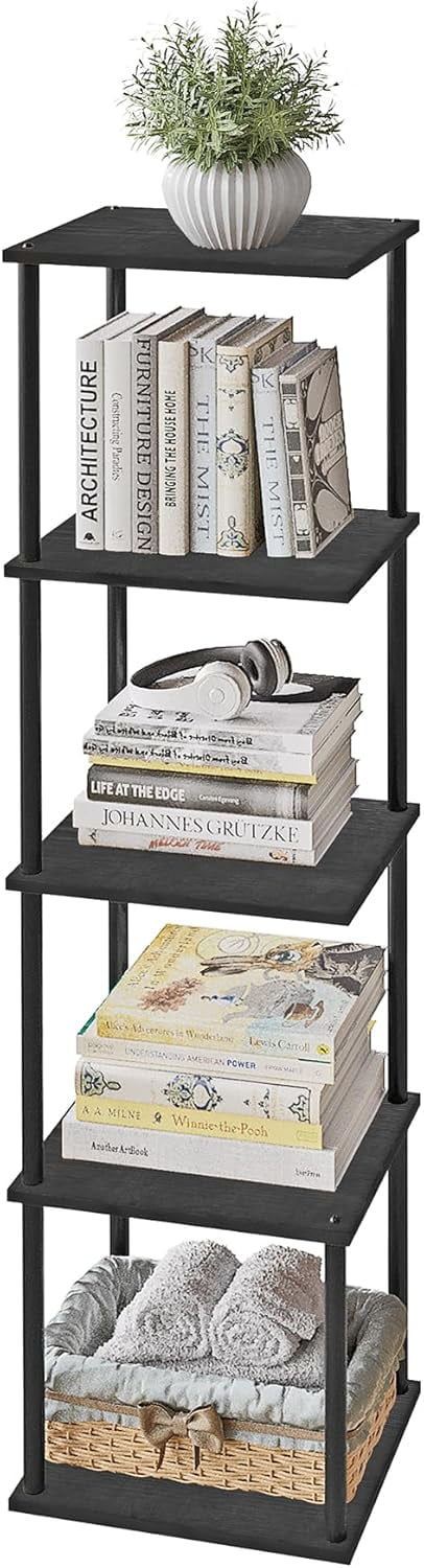 wmqydxg 46" Narrow Bookshelf 5-Tier Tall Bookcase Small Space Corner ...