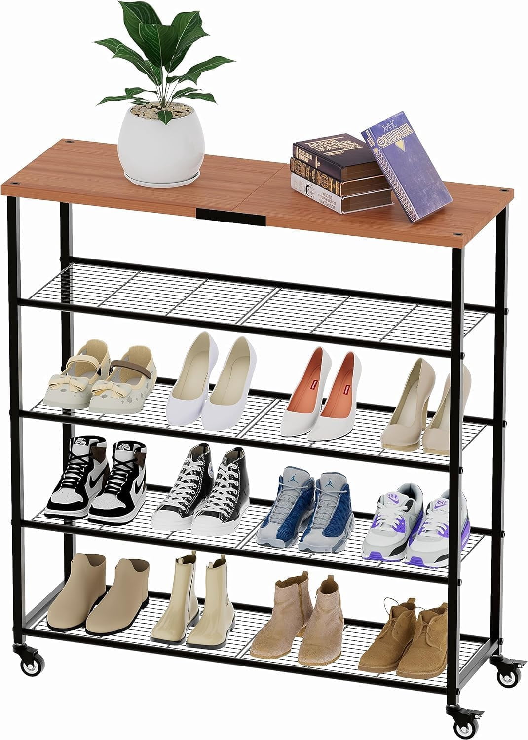 wmqydxg 5 Tier Extra Large Shoe Rack Rolling Shoe Storage Organizer and ...