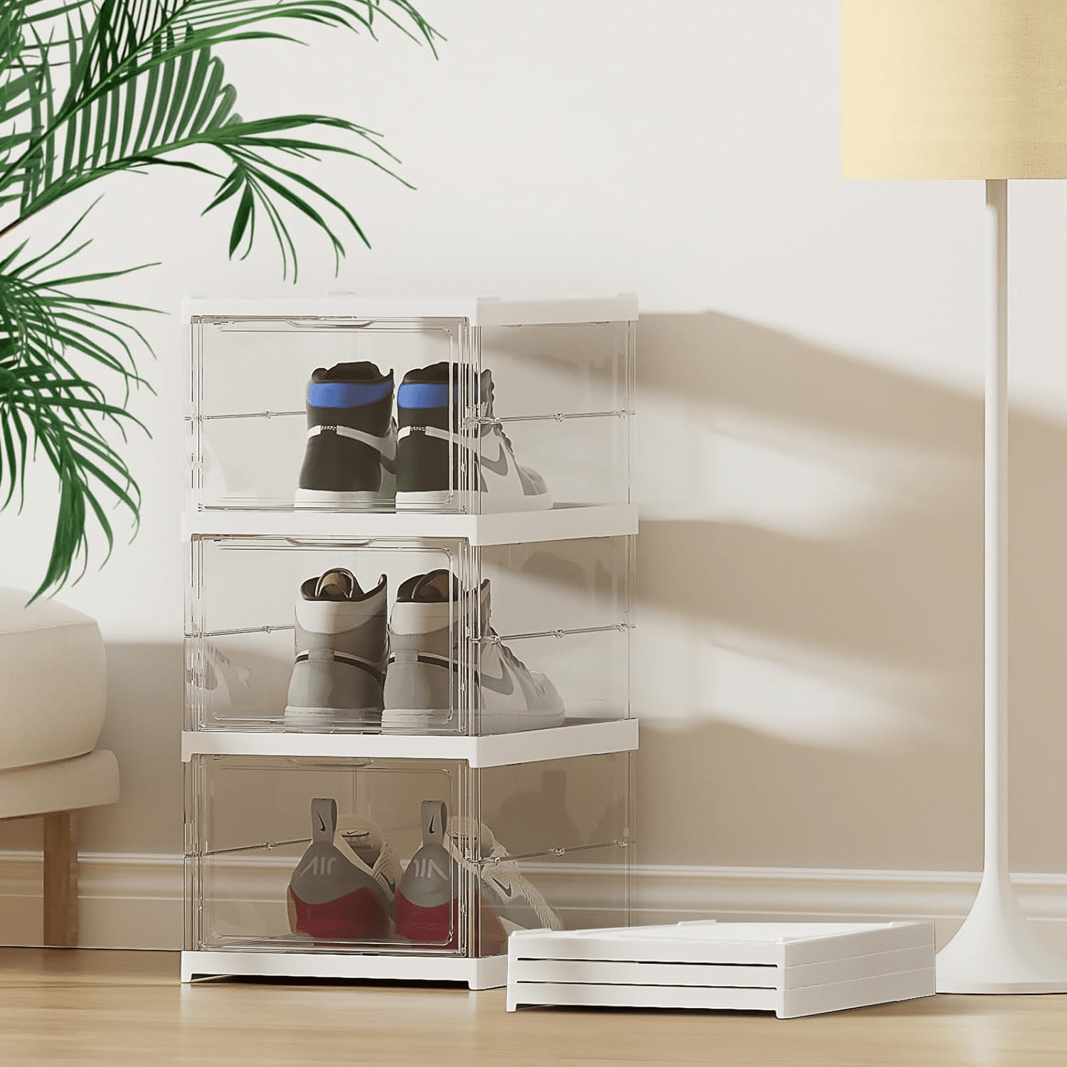 wmqydxg Clear Stackable Shoe Storage Boxes No Assembly Required ...