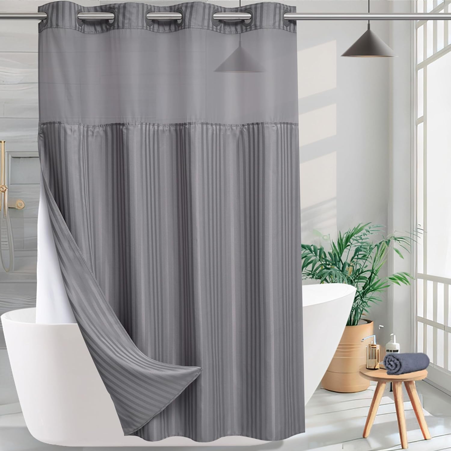 wmqydxg Hotel Fabric Shower Curtain Machine Washable with Snap in ...