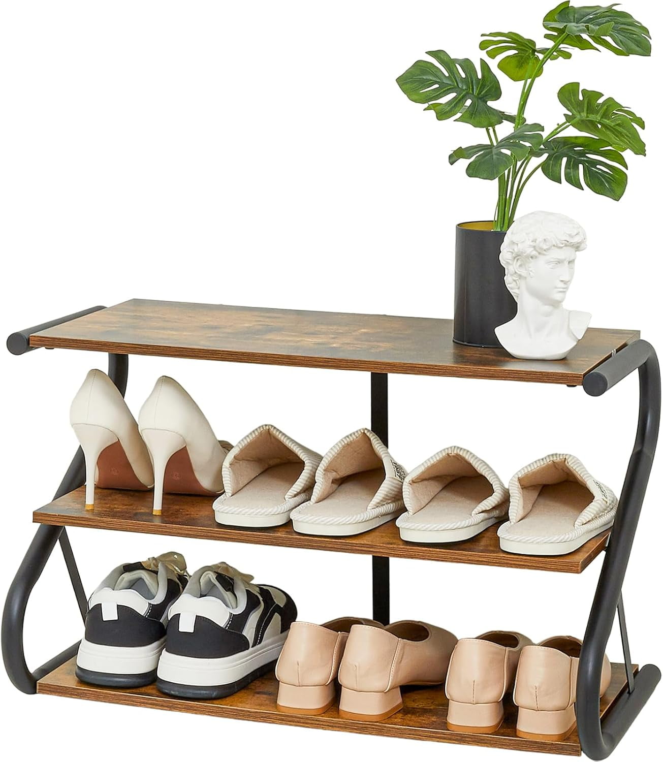 wmqydxg LTKIF Decorative Shoe Rack for Entryway 3-Tier Wooden Shoe ...