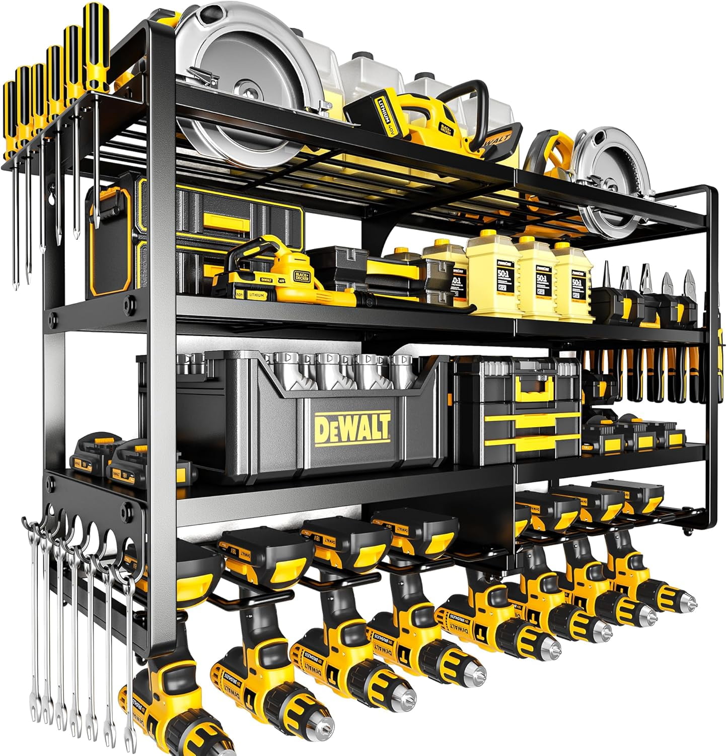 wmqydxg Large Power Tool Organizer Wall Mount 4 Layers Heavy Duty Metal ...
