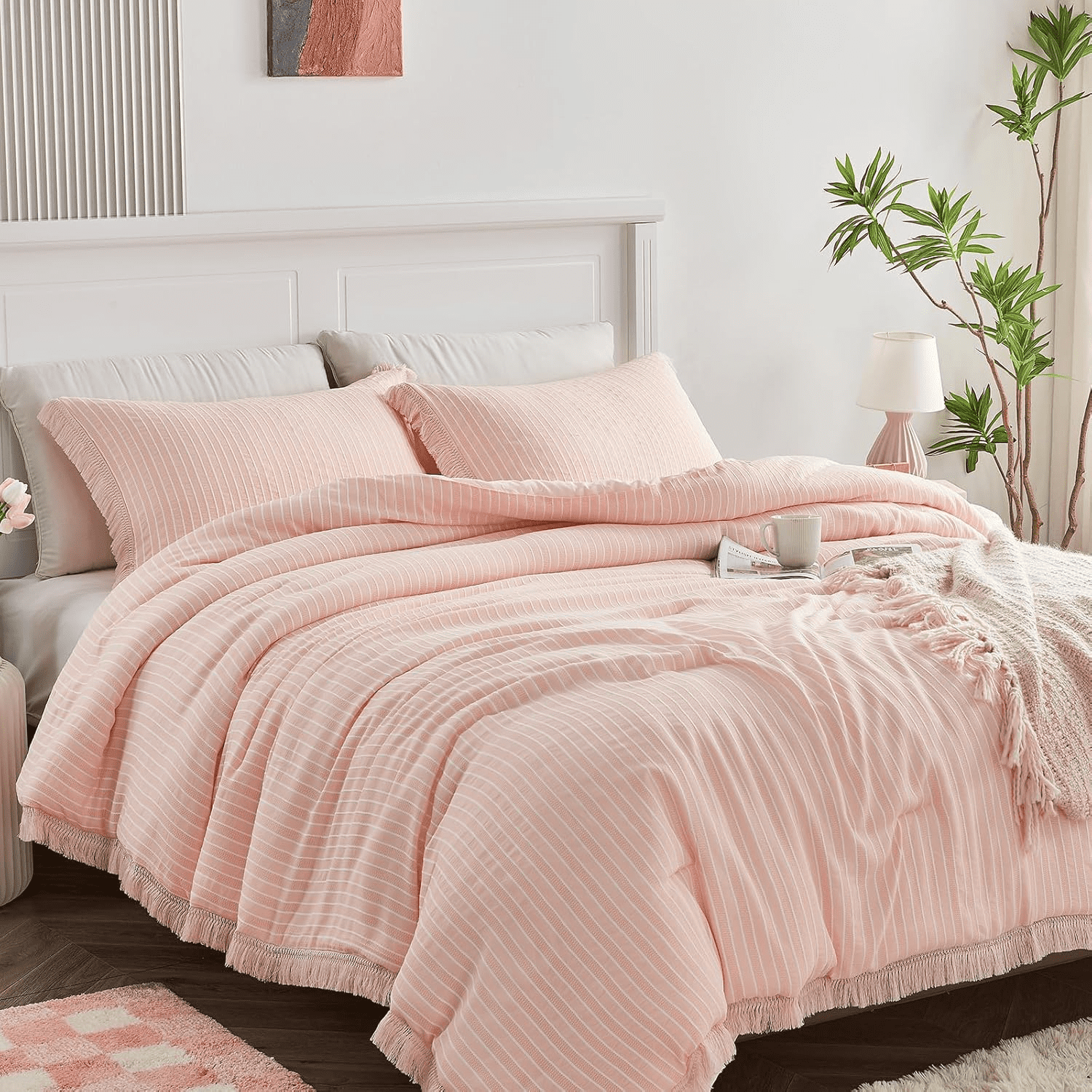 wmqydxg Pink Bed in Bag Twin Comforter Set for Girls 5 Pieces Tufted ...