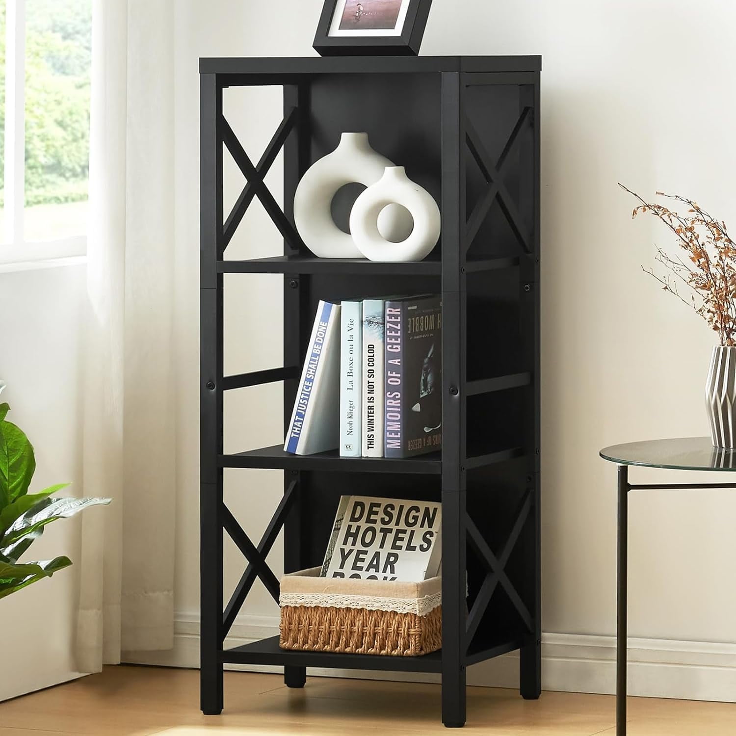 wmqydxg Small Bookcase 3 Tier Bookshelf with Metal Frame and Backboard ...