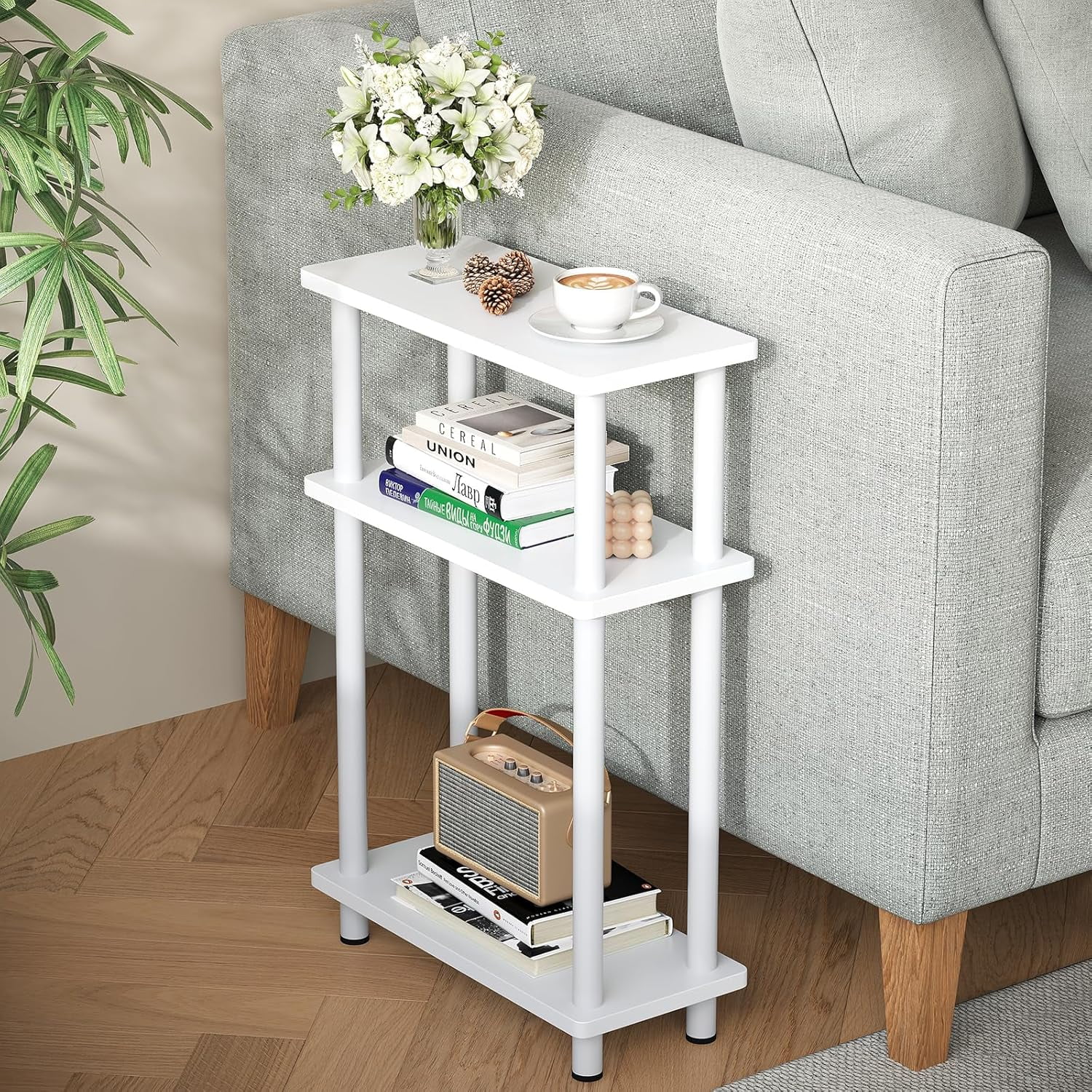 wmqydxg Small Narrow Side Table 3-Tier Skinny End Table with Storage ...