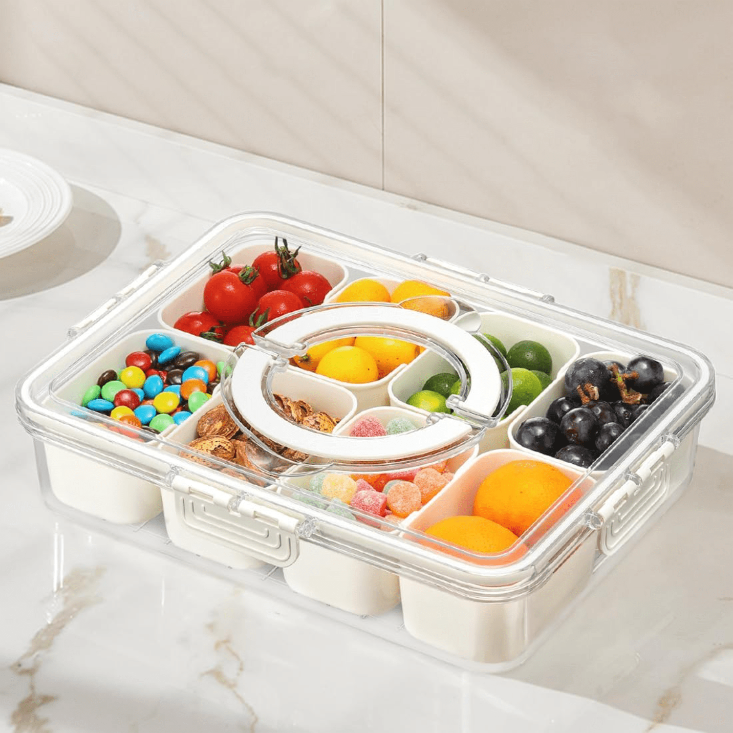 wmqydxg Snackle Container with Lid and Handle - 8 Compartments Divided ...